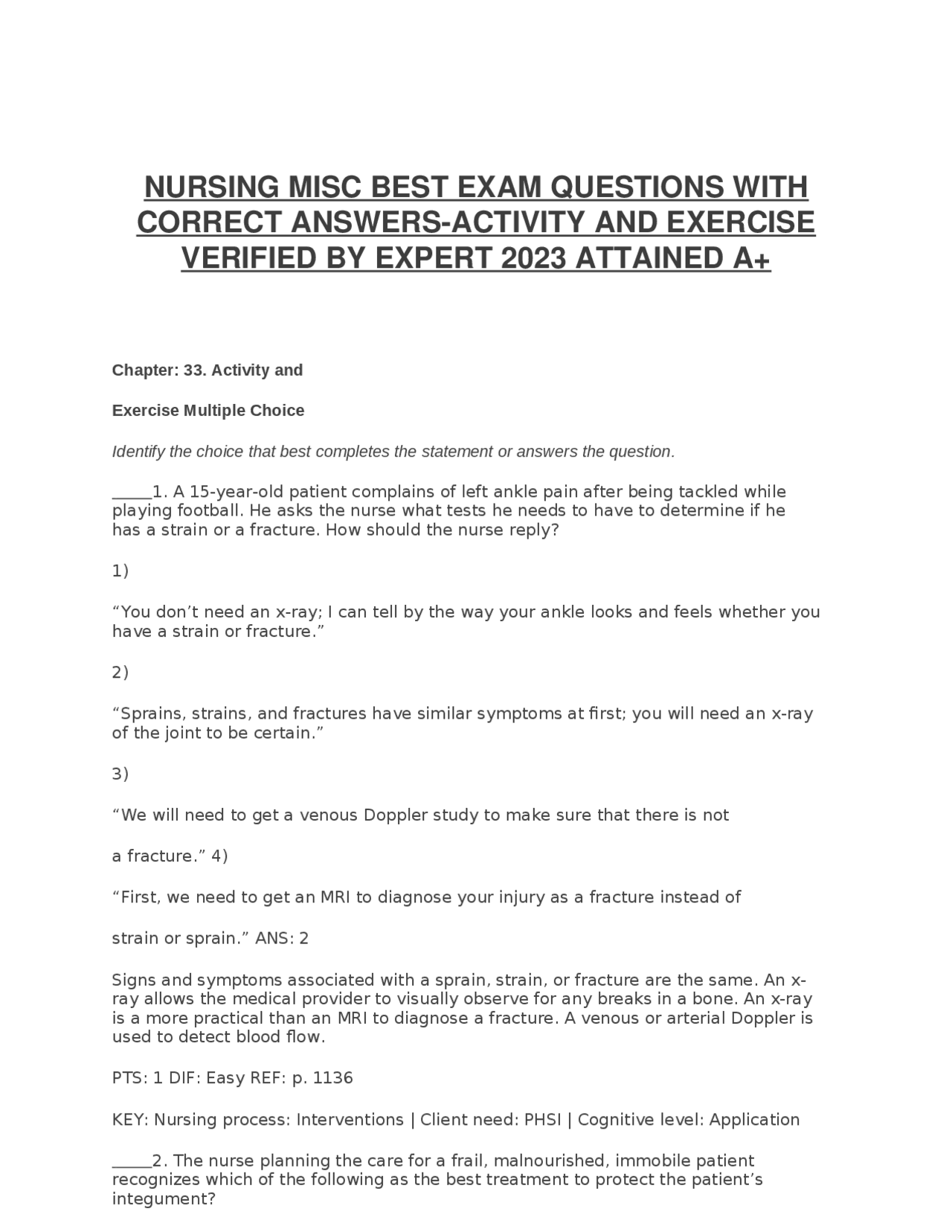 Nursing Misc Best Exam Questions With Correct Answers Activity And