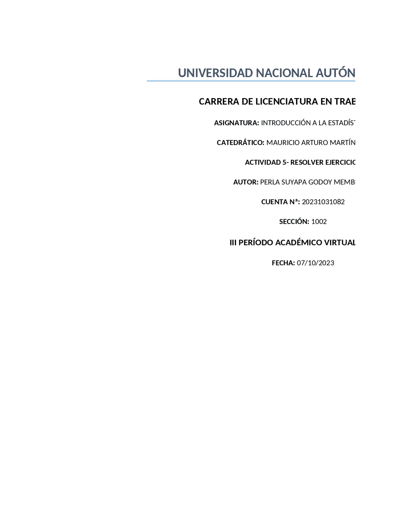 Actividad 7 Resolver Ejercicios Ejercicios De Estadística Social