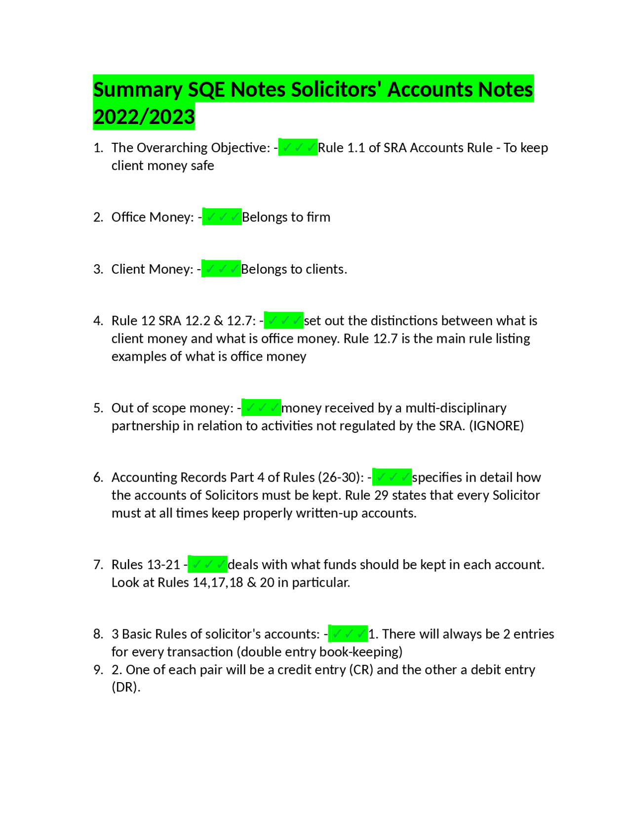 Summary SQE Notes Solicitors' Accounts Notes 2022/2023 | Exams ...