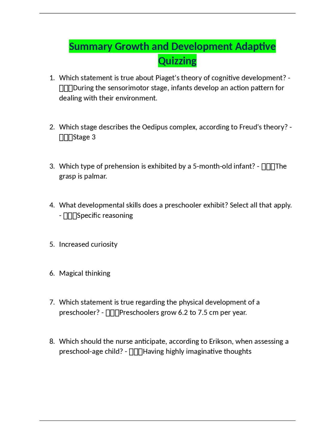 Summary Growth And Development Adaptive Quizzing Quizzes Economic