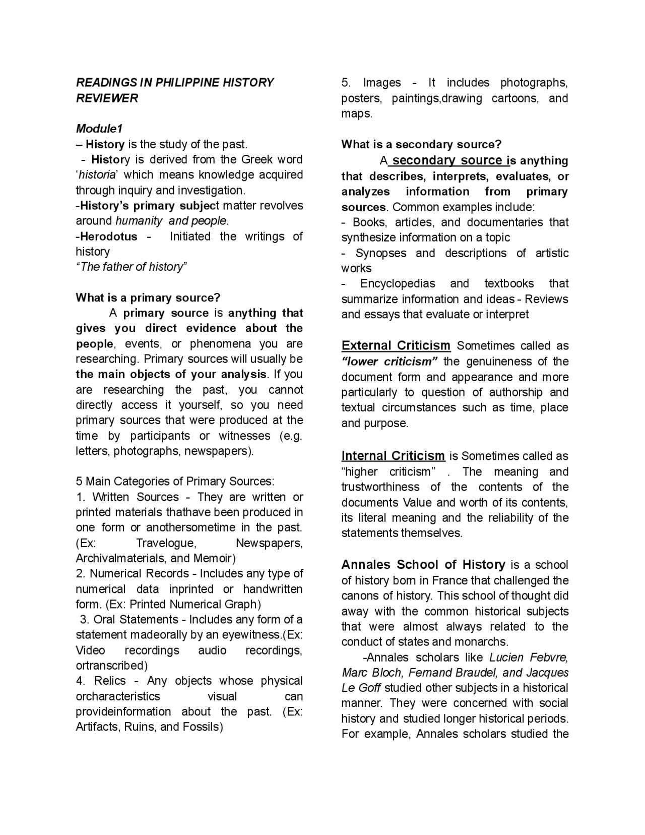 Reading In Philippine History Summaries Law Docsity