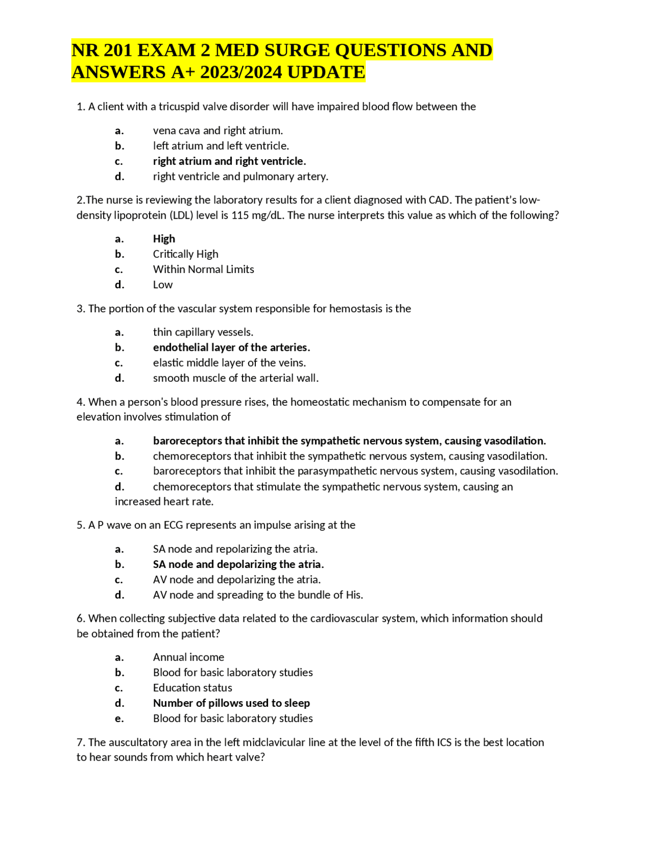 Nr 201 Exam 2 Med Surge Questions And Answers A 20232024 Update