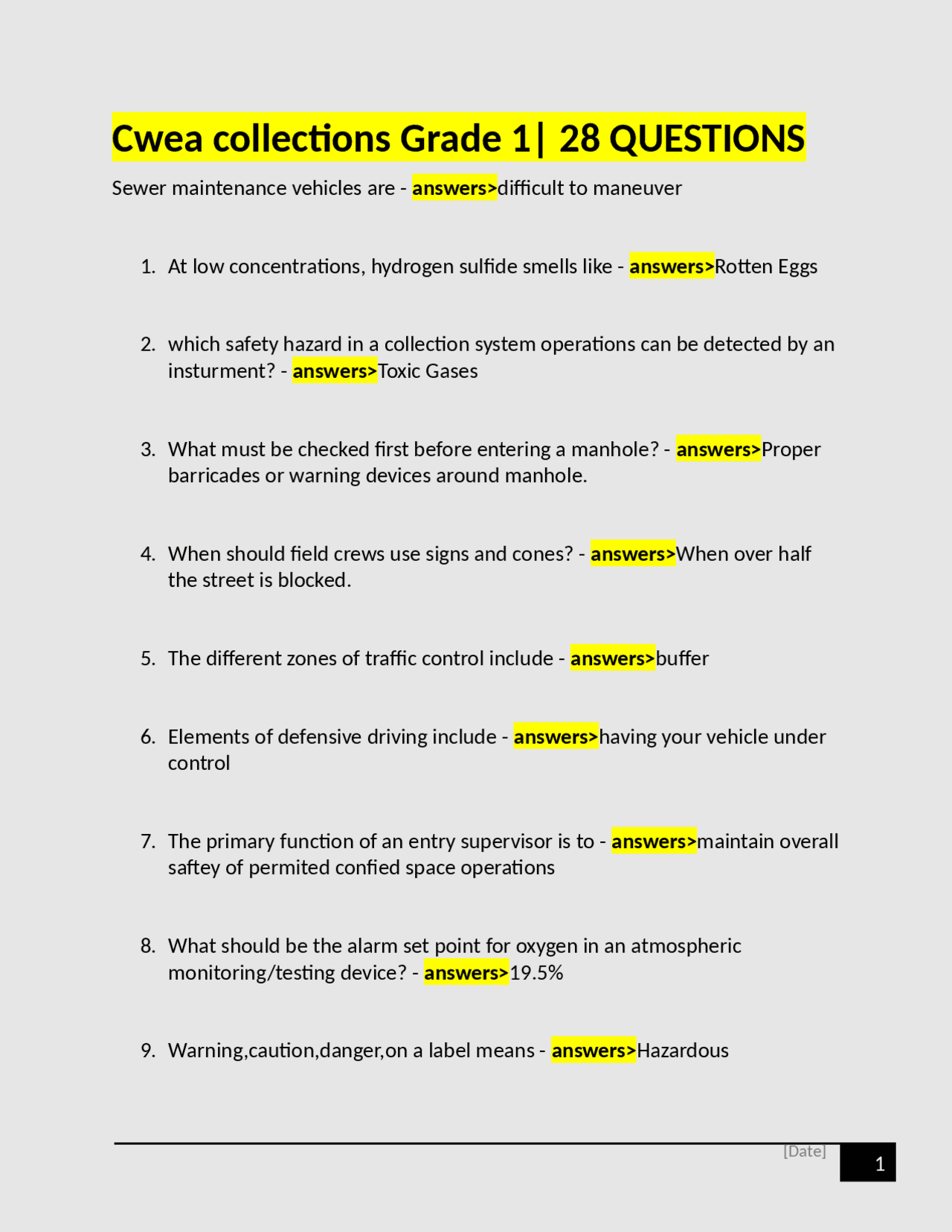 Cwea Collections Grade 1 28 Questions Exams Health Sciences Docsity