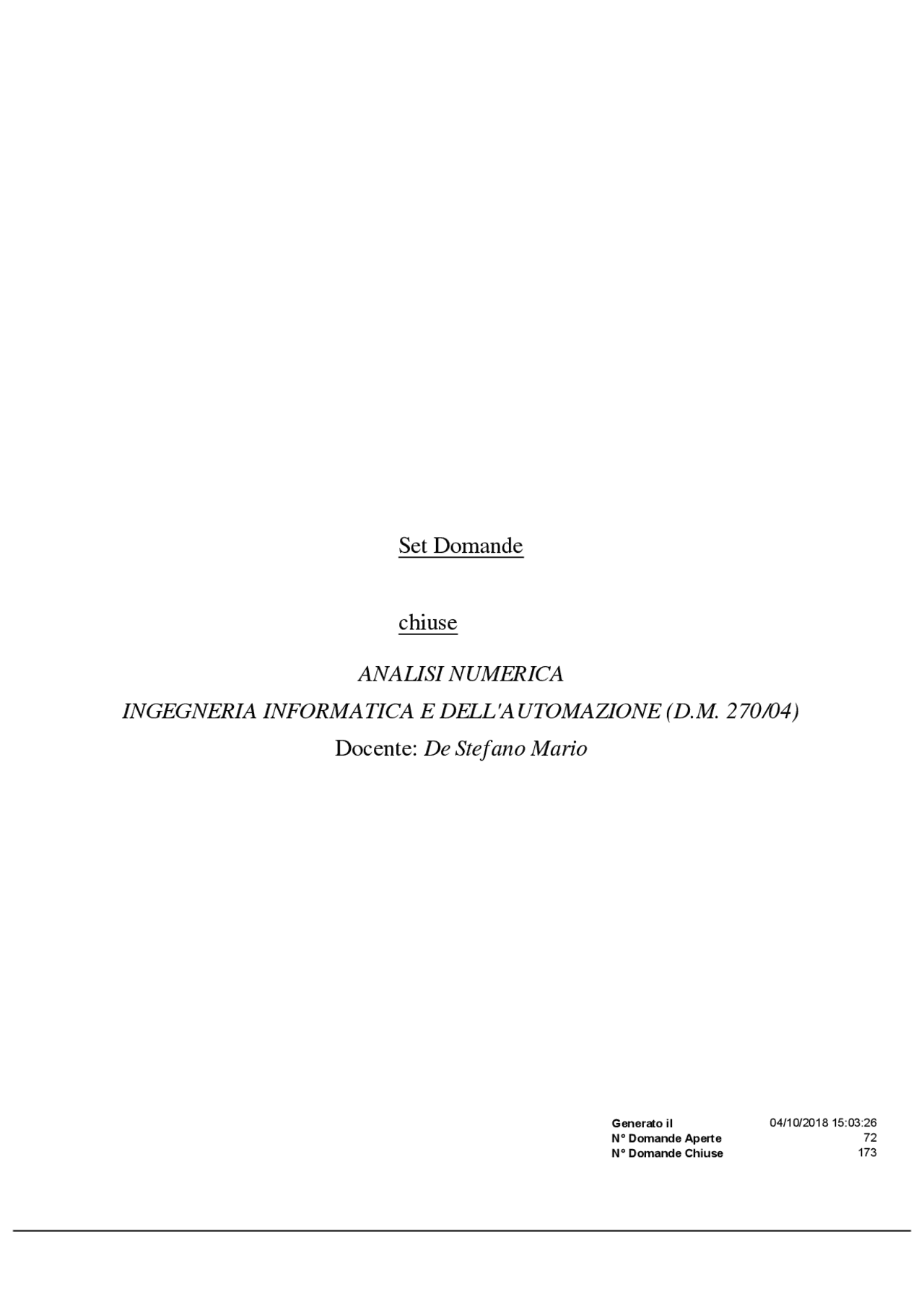 Chiuse Analisi Numerica De Stefano Mario Ingegneria Informatica E Dell