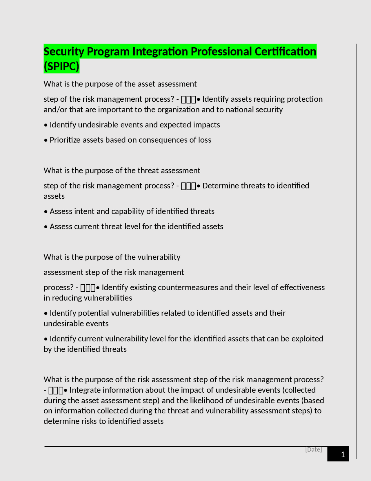 Security Program Integration Professional Certification (SPIPC) | Exams Security Analysis | Docsity