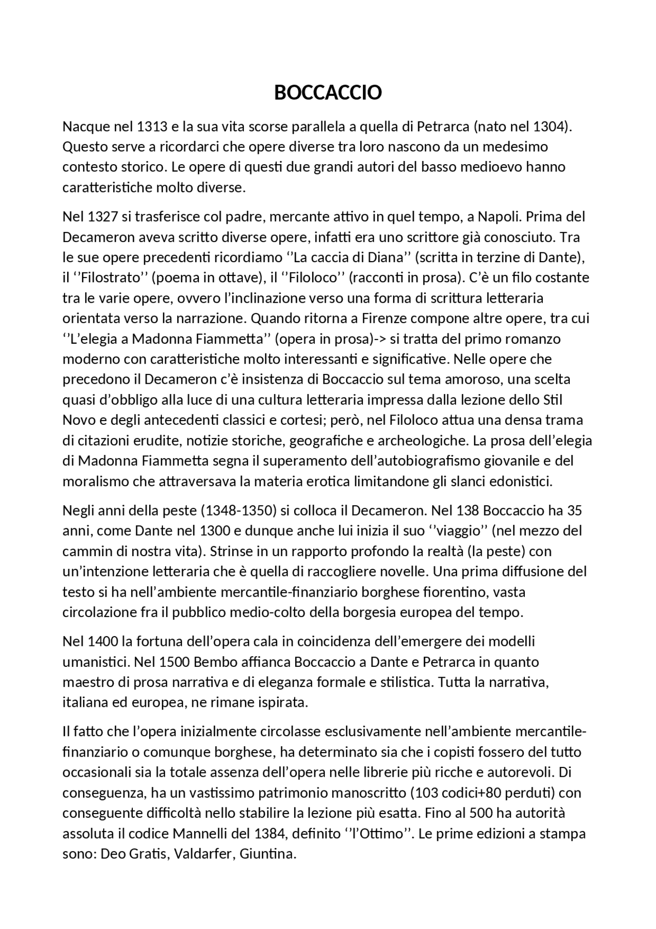 Riassunti Boccaccio E Dante Schemi E Mappe Concettuali Di Letteratura