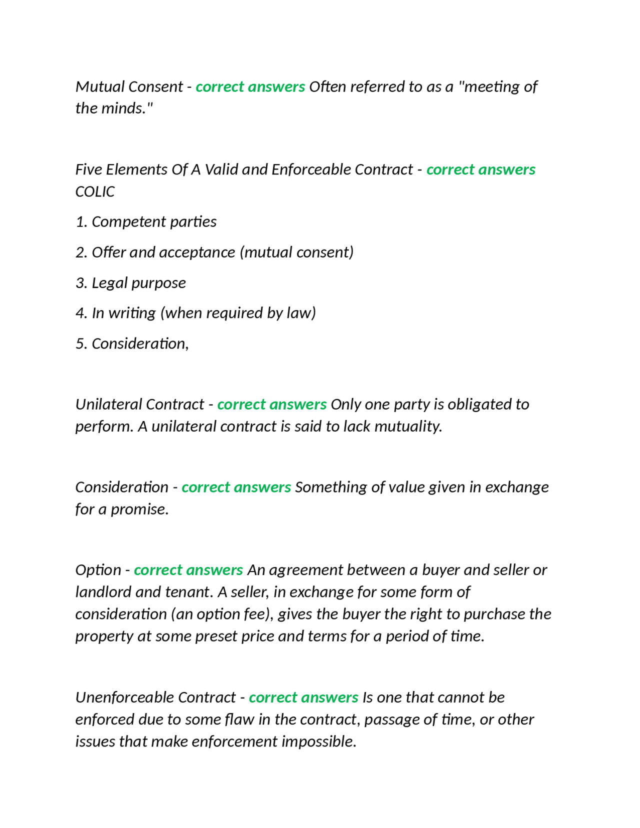 Elements Of A Valid Contract Exams Nursing Docsity