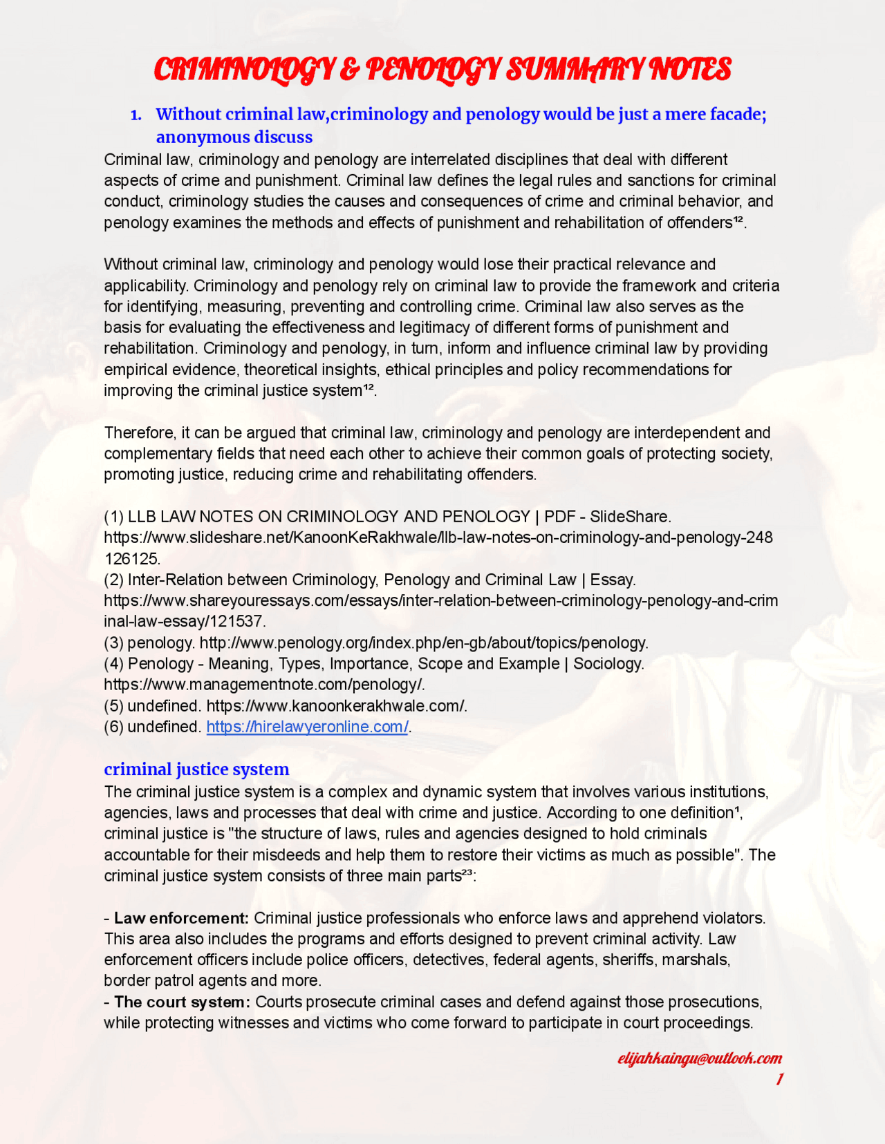 Criminology and penology summary notes | Summaries Criminology | Docsity