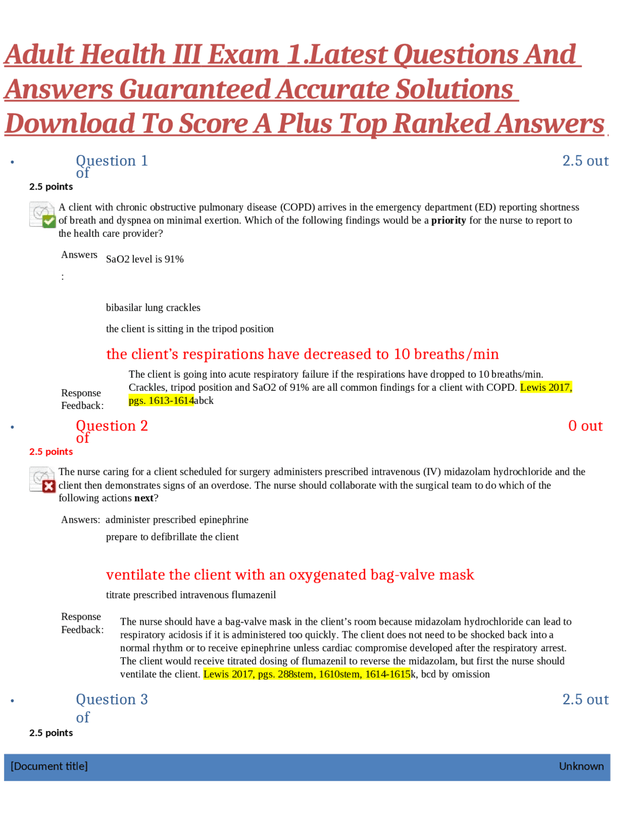 Adult Health III Exam 1.Latest Questions And Answers Guaranteed ...
