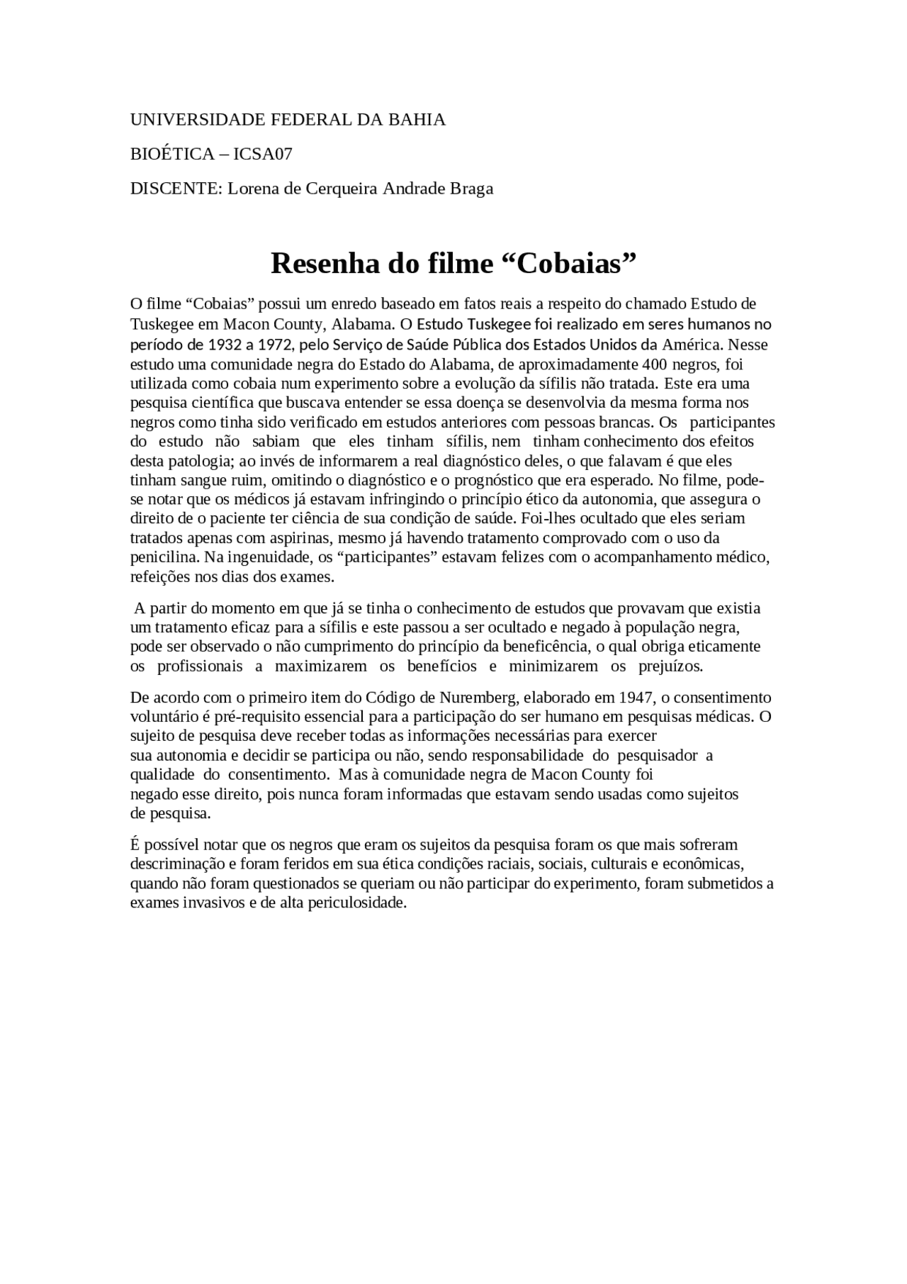 Resenha Crítica Filme Cobaias Trabalhos Bioética Docsity