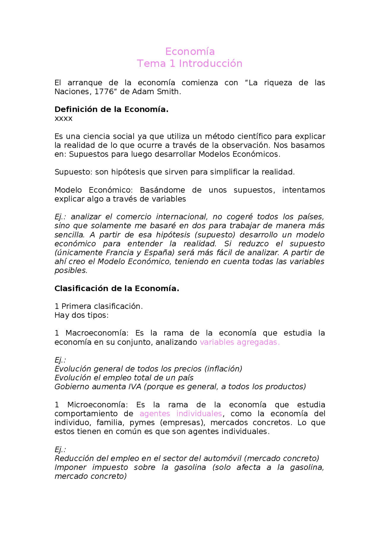 tema 1 esquema economia | Esquemas y mapas conceptuales de Economía | Docsity