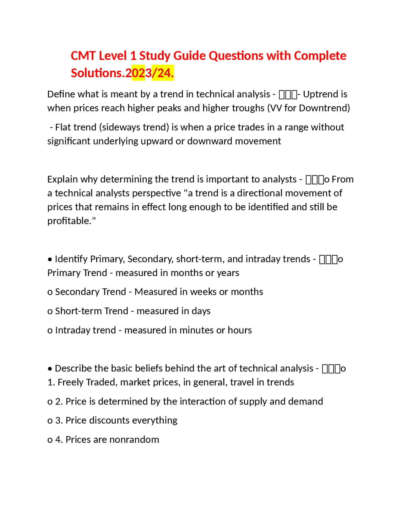 CMT Level 1 Study Guide Questions with Complete Solutions. | Exams ...