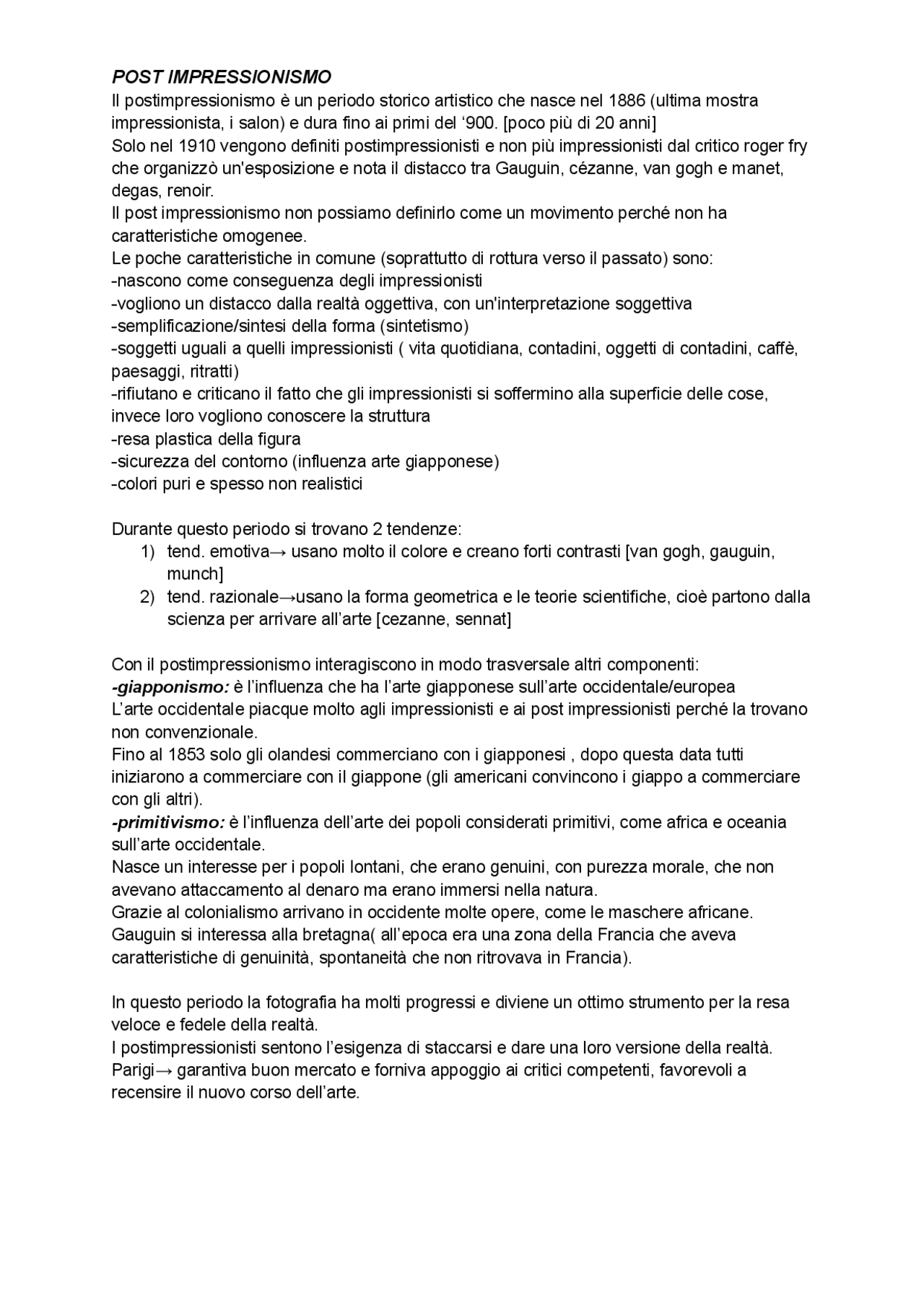 Appunti Storia Dellarte Post Impressionismo Appunti Di Elementi Di