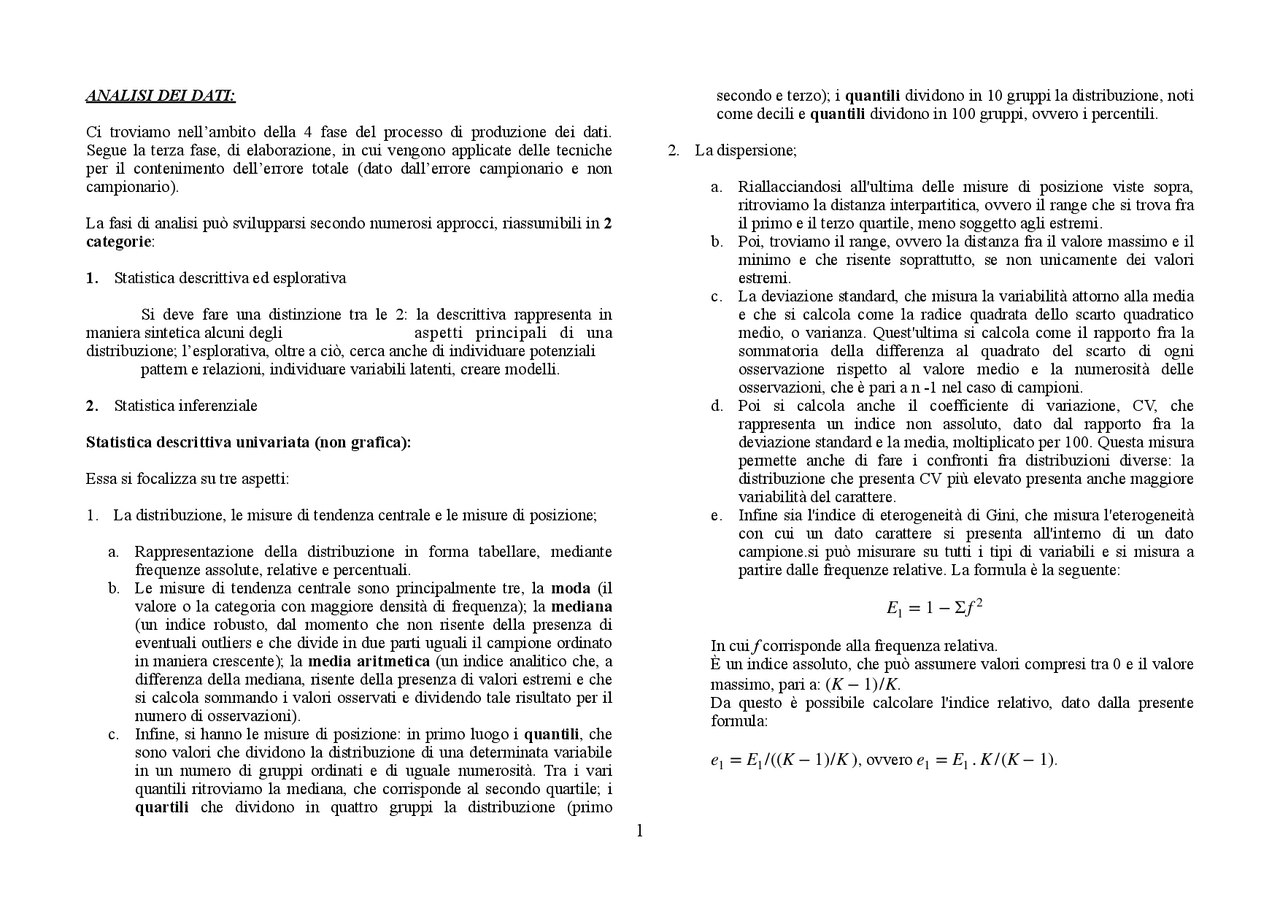 Statistica Univariata Intro Schemi E Mappe Concettuali Di
