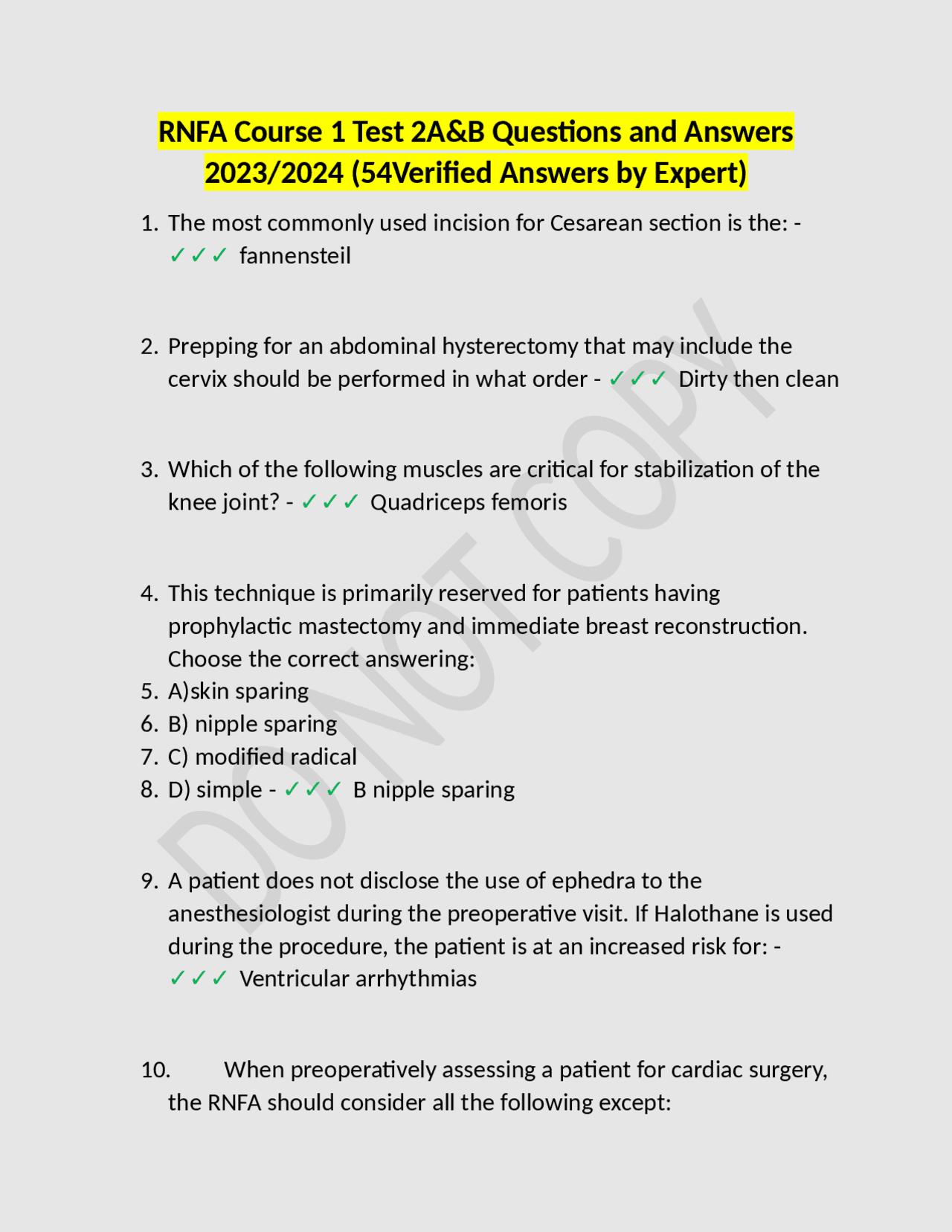 RNFA Course 1 Test 2A&B Questions and Answers 2023/2024 (54Verified ...