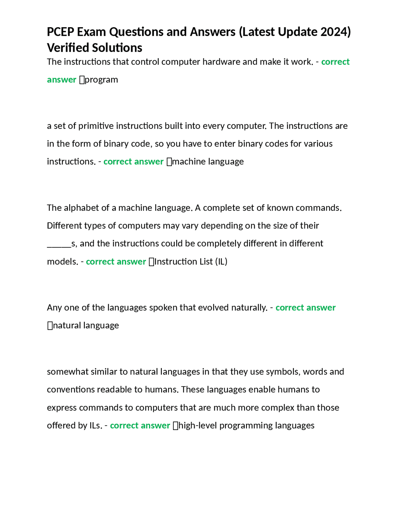 PCEP Exam Questions and Answers (Latest Update 2024) Verified Solutions ...