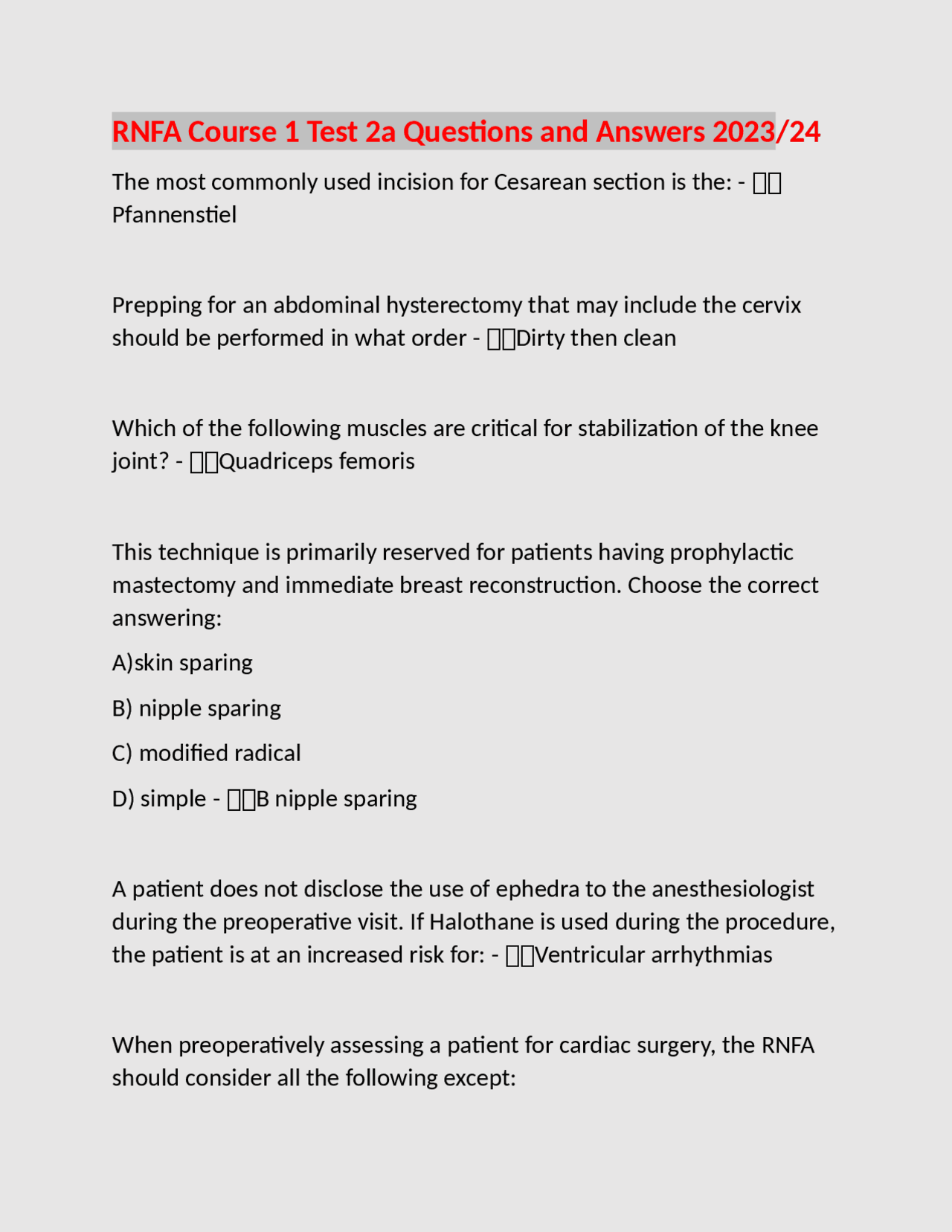 RNFA Course 1 Test 2a Questions and Answers 2023/24. | Exams Nursing ...