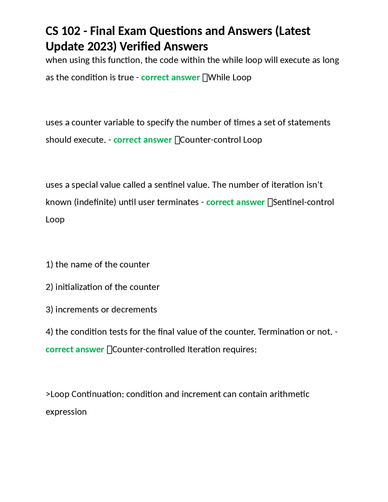 Cs 102 Final Exam Questions And Answers Latest Update 2023 Verified
