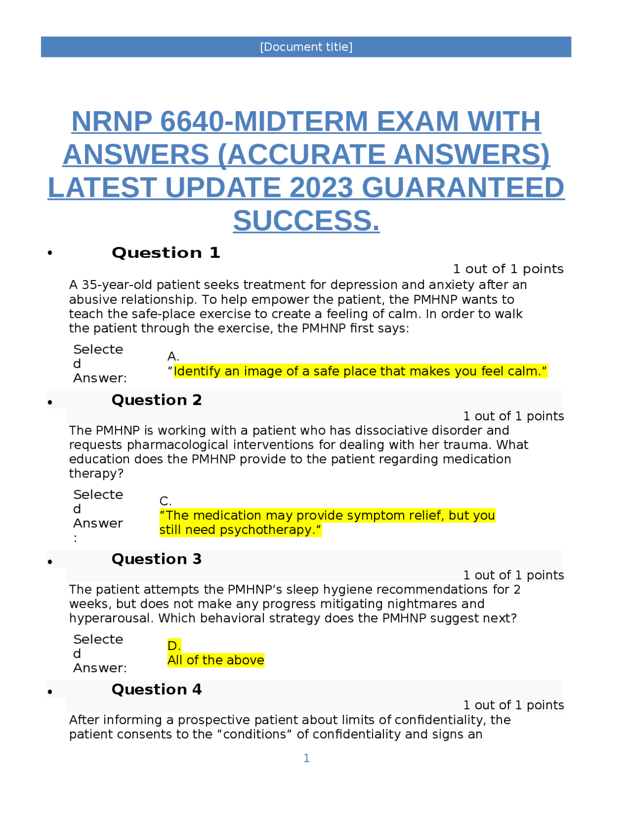 NRNP 6640-MIDTERM EXAM WITH ANSWERS (ACCURATE ANSWERS) LATEST UPDATE ...