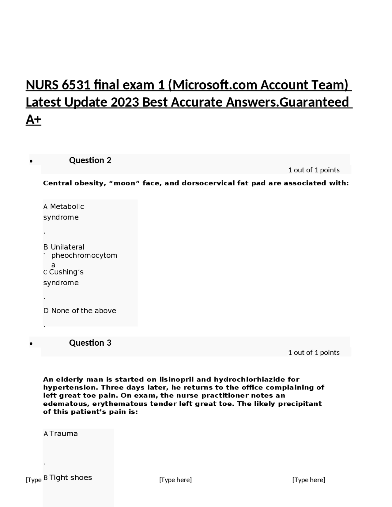 NURS 6531 final exam 1 (Microsoft.com Account Team) Latest Update 2023 ...