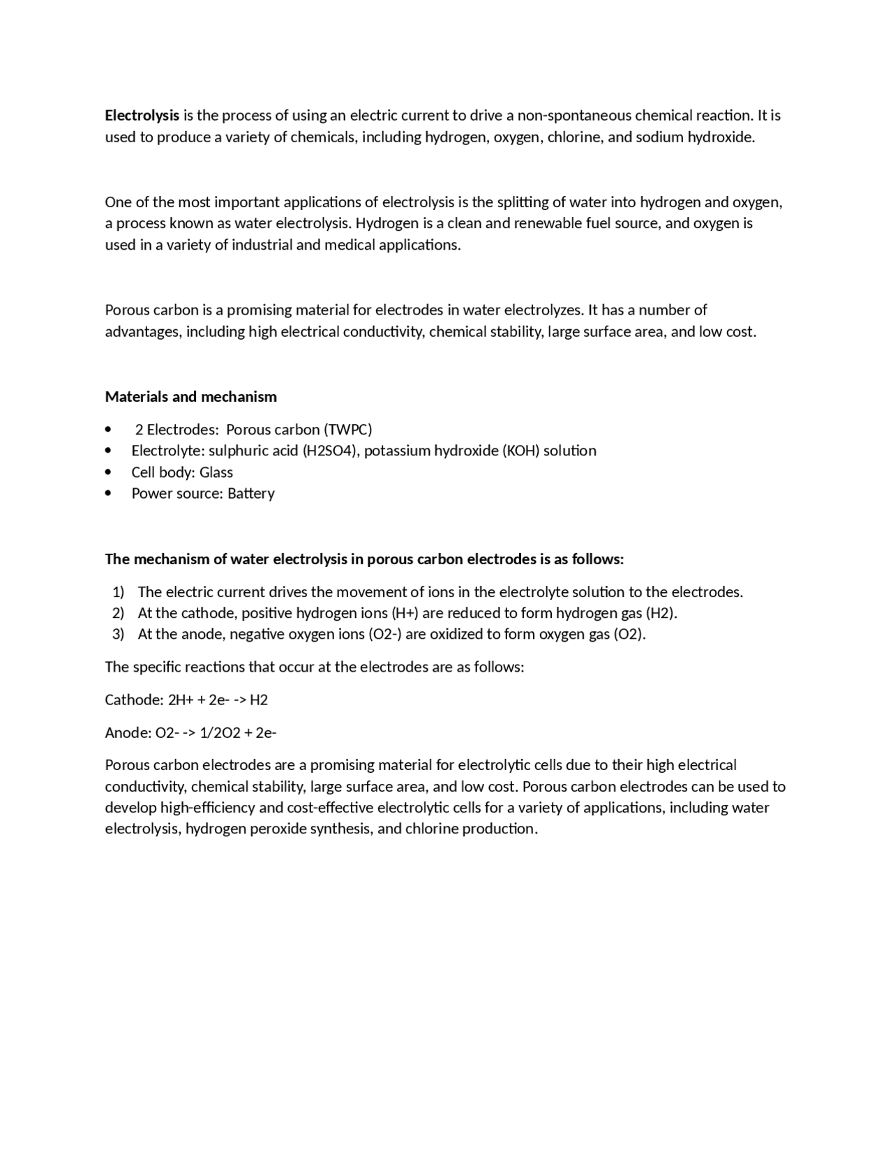 Electrolysis process | Cheat Sheet Capstone Design | Docsity