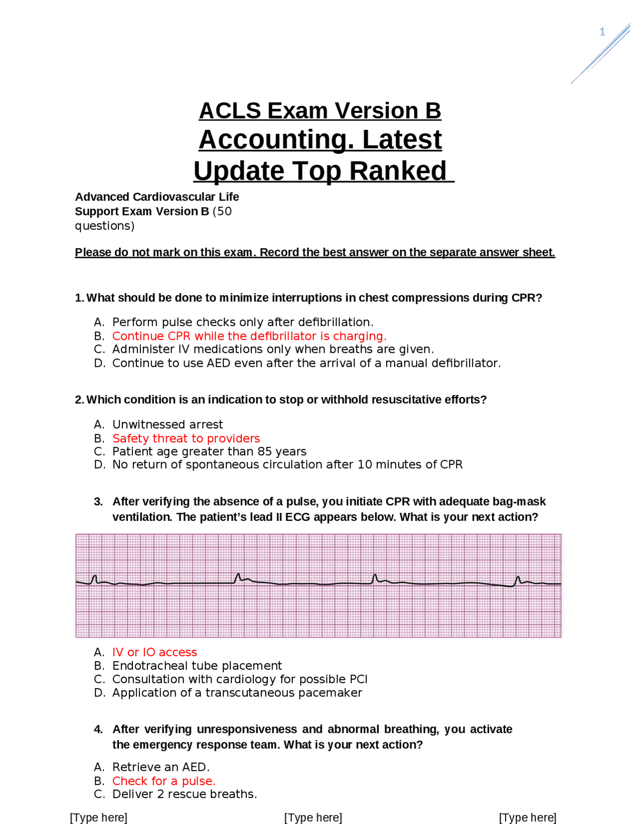 ACLS Exam Version B Accounting. Latest Update Top Ranked | Exams ...