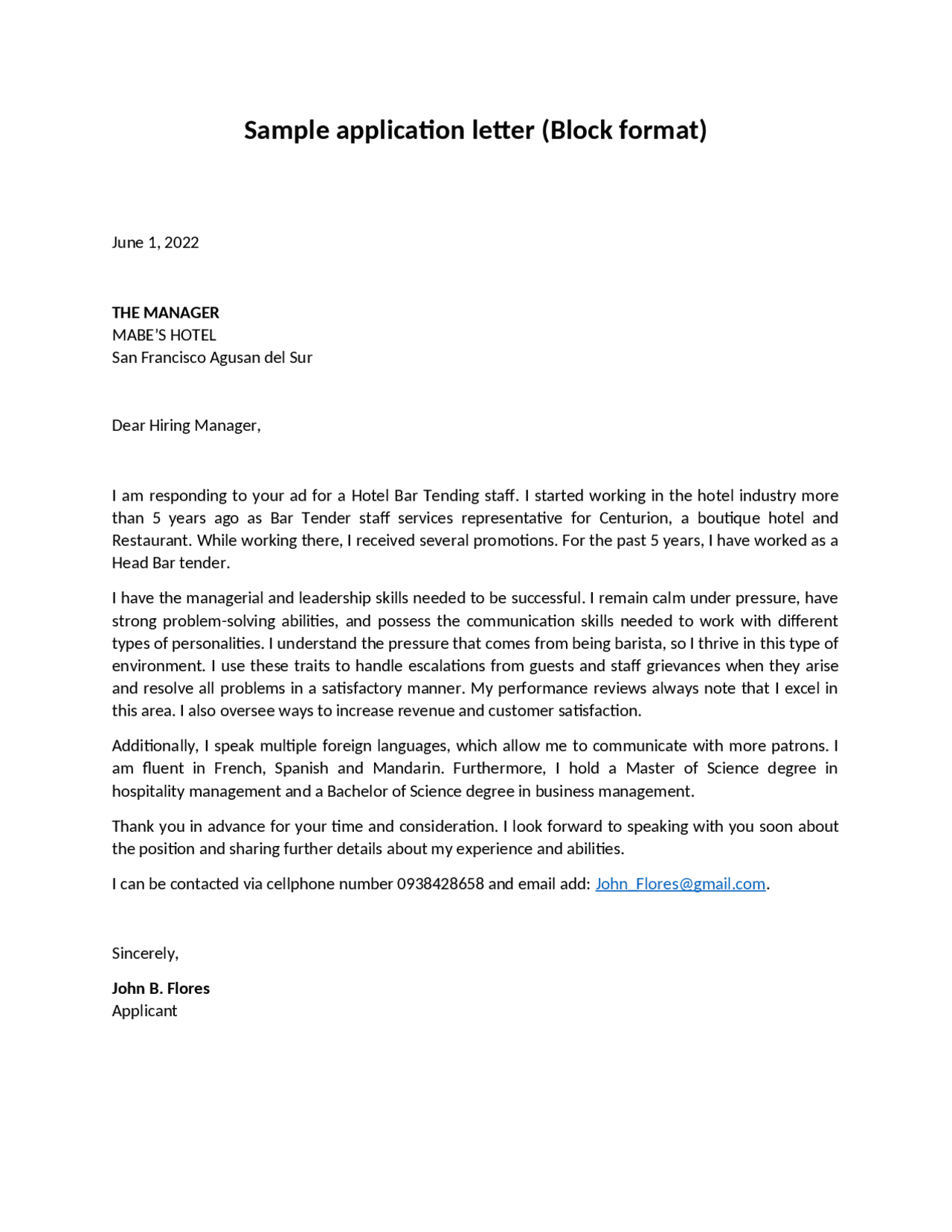 A cover letter is a one-page document that you submit as part of your ...