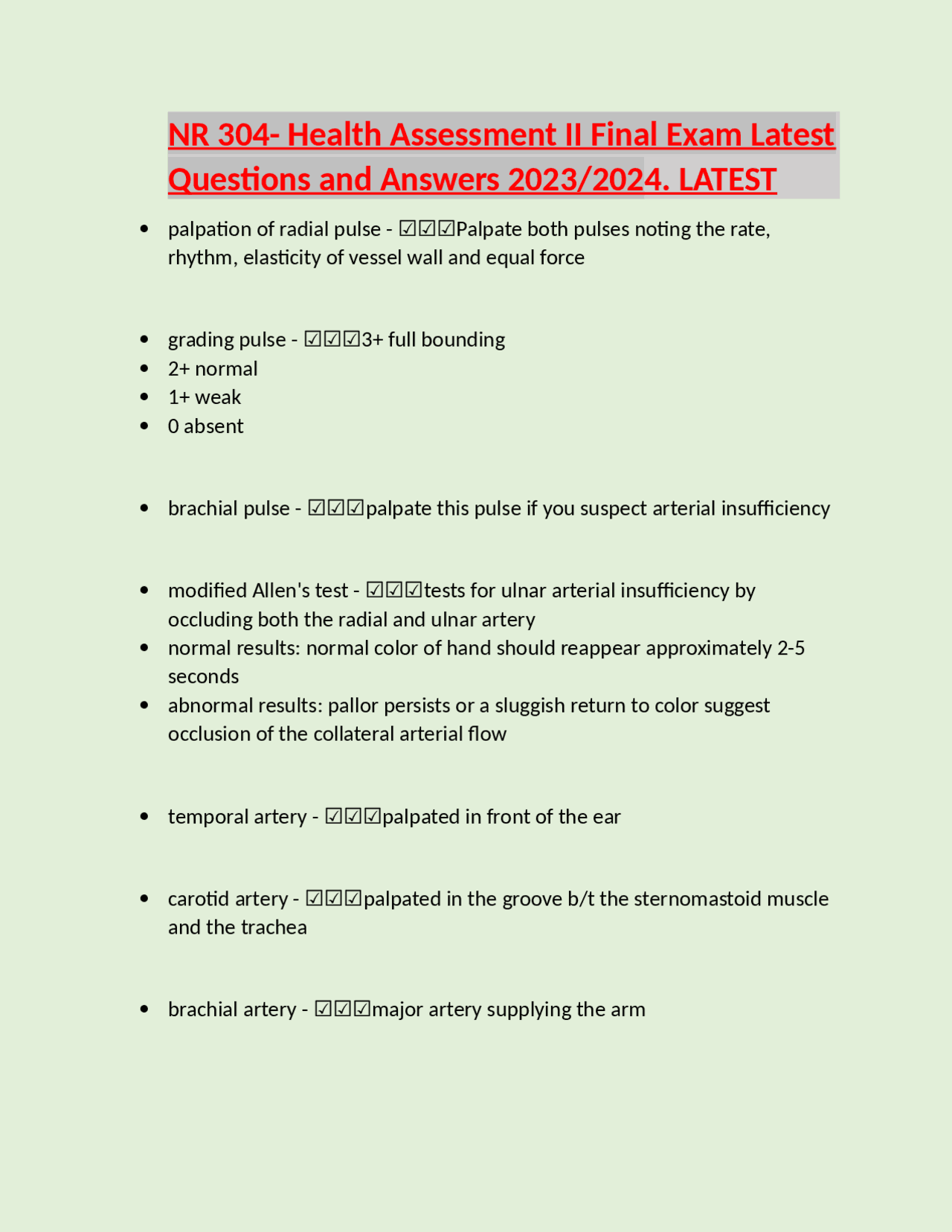NR 304- Health Assessment II Final Exam Latest Questions and Answers ...