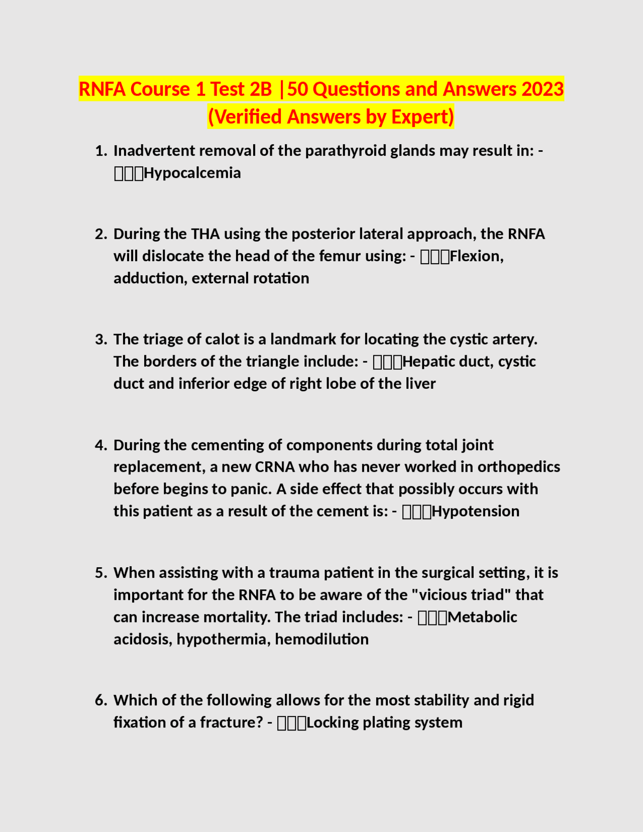 RNFA Course 1 Test 2B |50 Questions and Answers 2023/24 (Verified ...