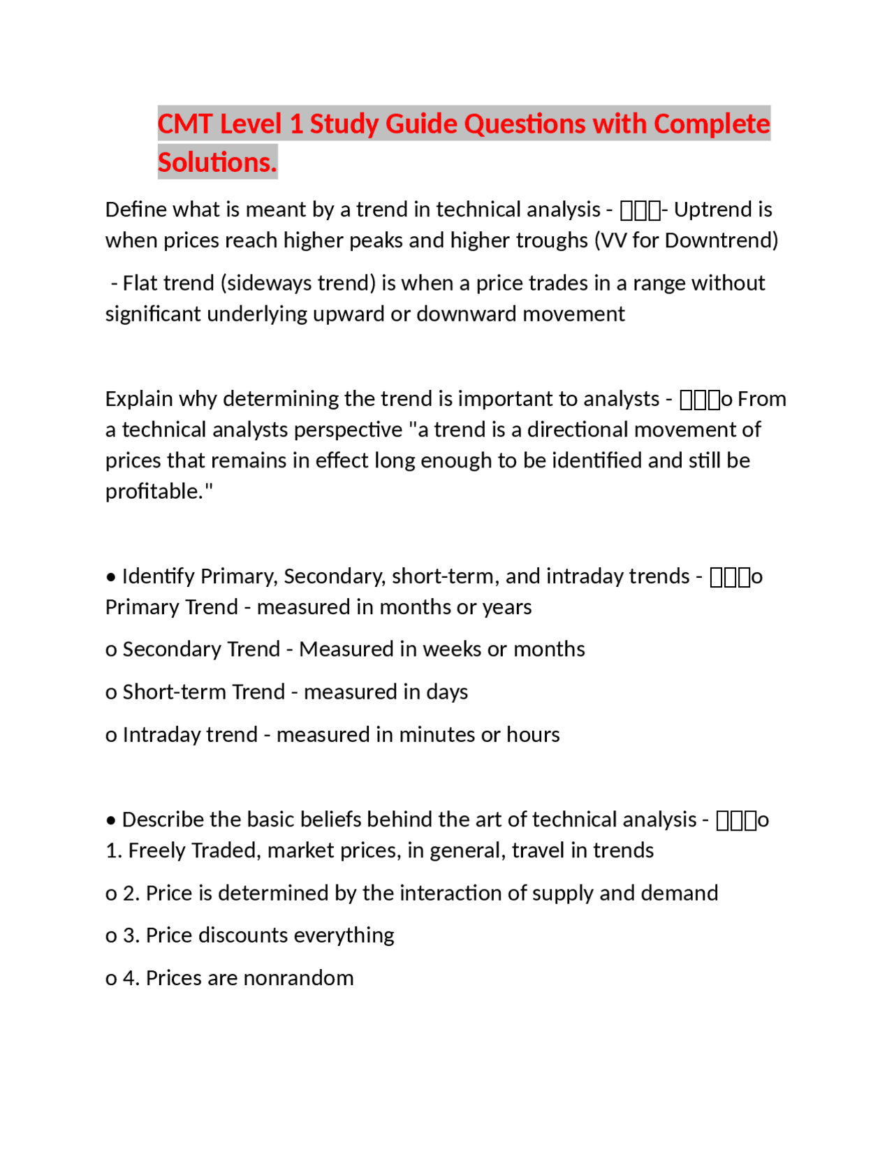 CMT Level 1 Study Guide Questions with Complete Solutions. | Exams ...