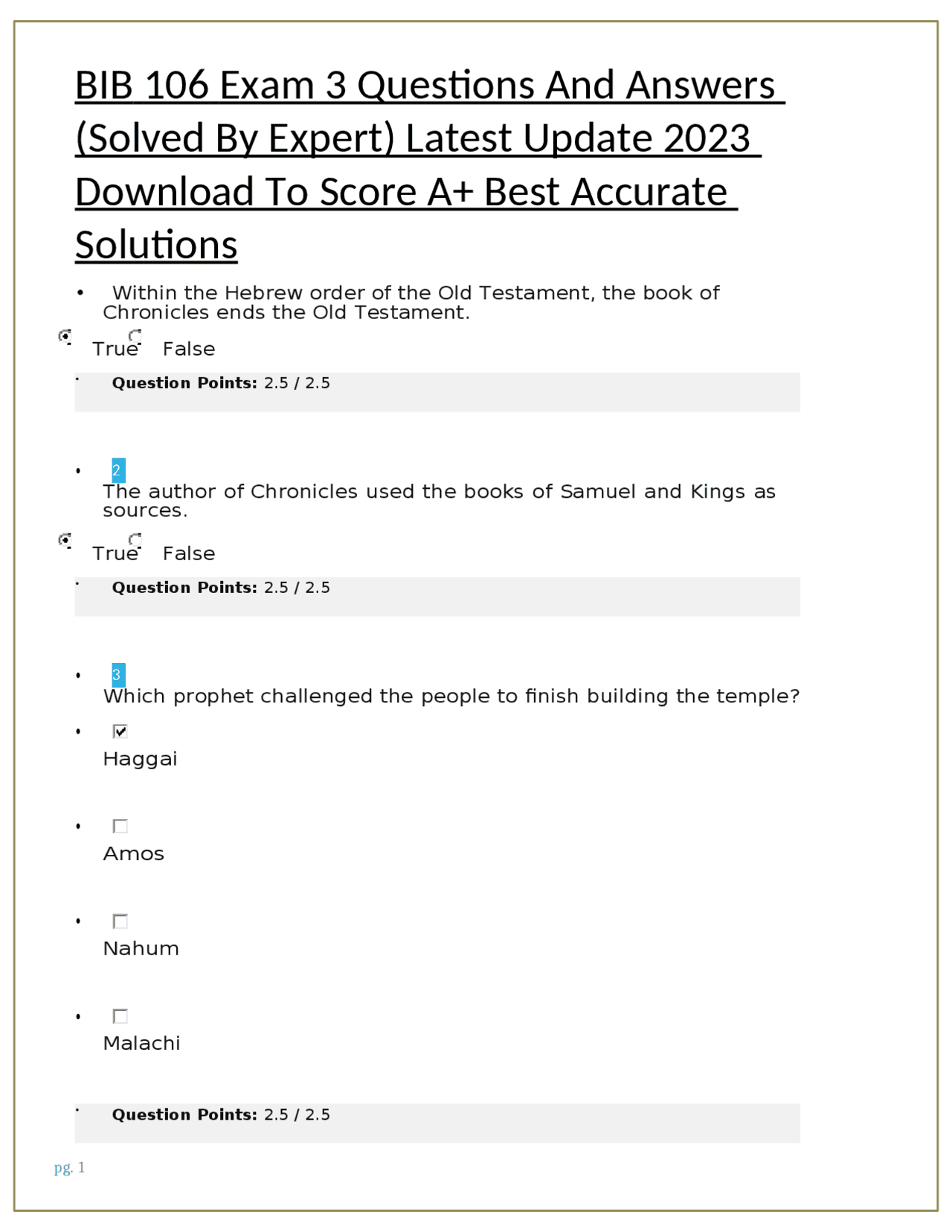 BIB 106 Exam 3 Questions And Answers (Solved By Expert) Latest Update ...