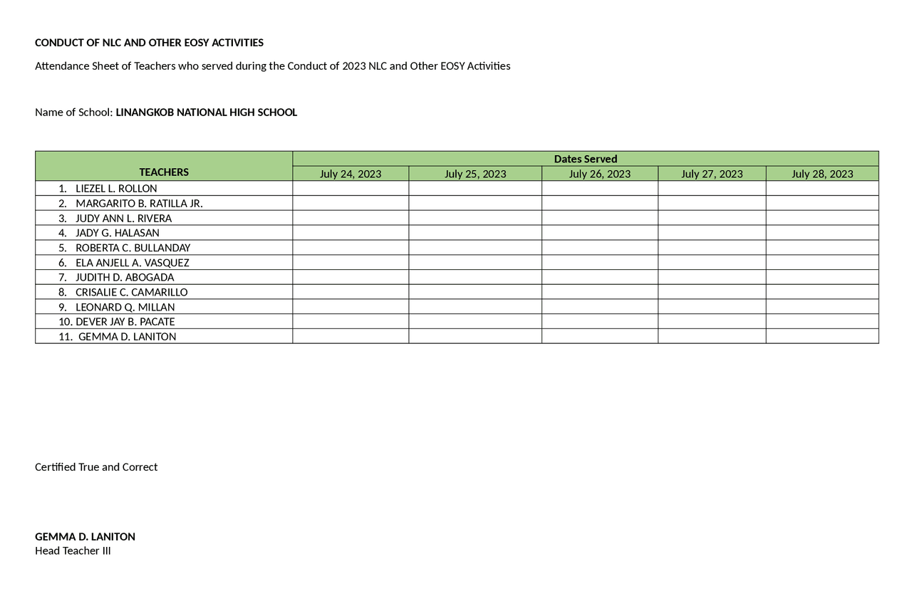 CONDUCT OF NLC AND OTHER EOSY ACTIVITIES CONDUCT OF NLC AND OTHER EOSY ...