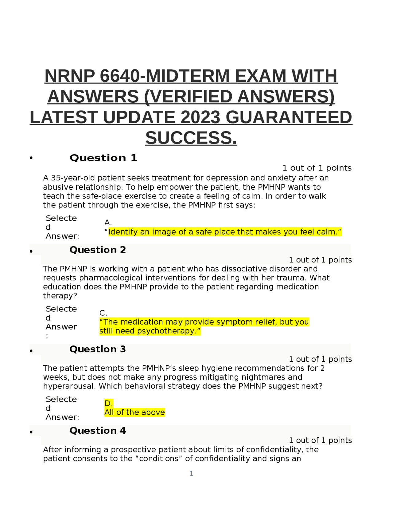 NRNP 6640-MIDTERM EXAM WITH ANSWERS (VERIFIED ANSWERS) LATEST UPDATE ...