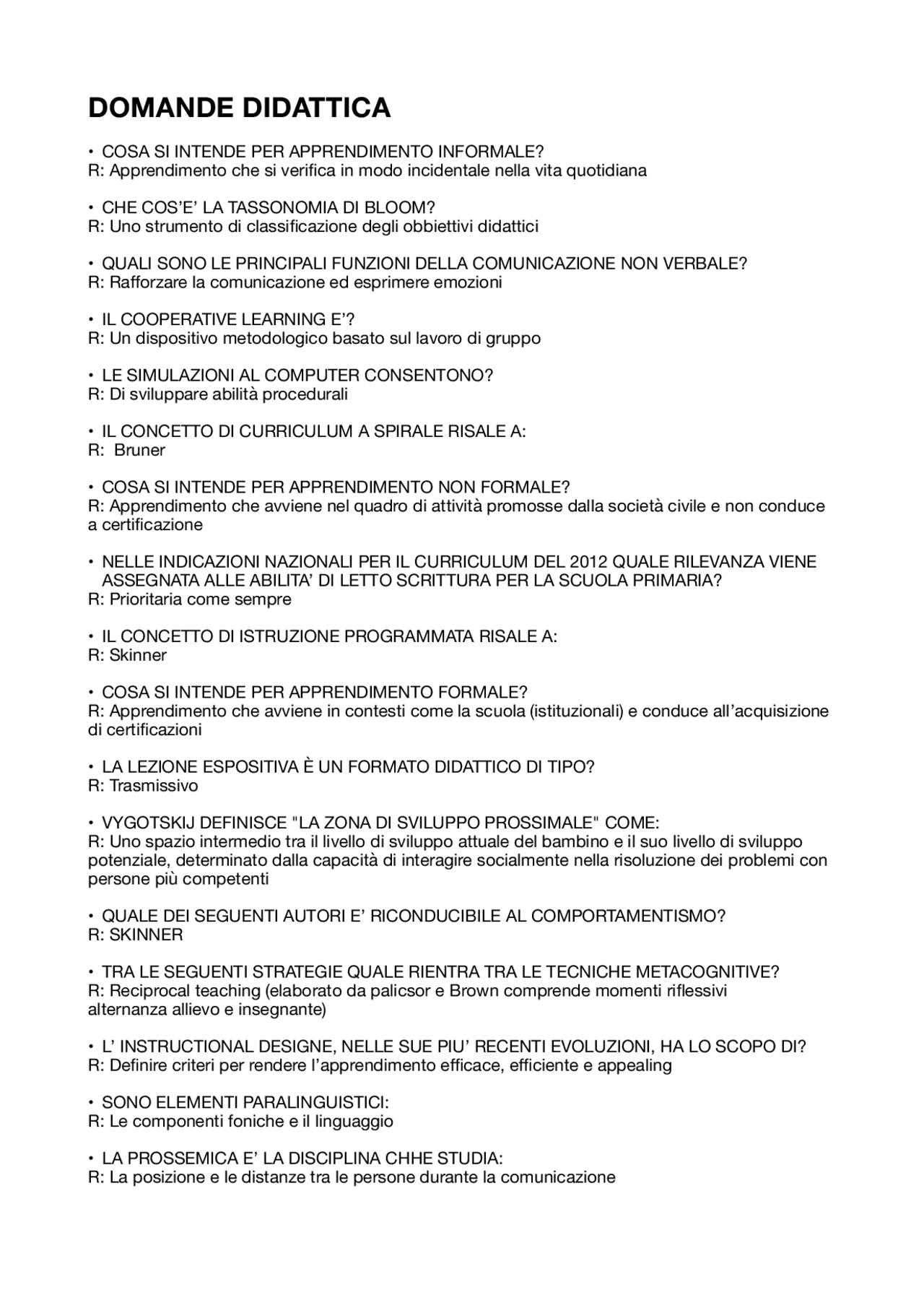 Domande esame didattica generale | Schemi e mappe concettuali di ...