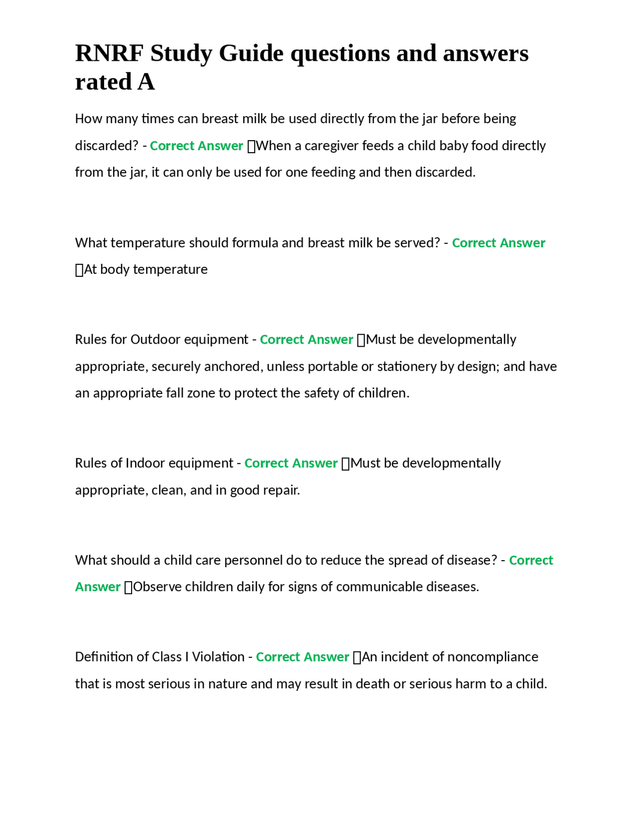 RNRF Study Guide Questions and Answers | Exams Nursing | Docsity