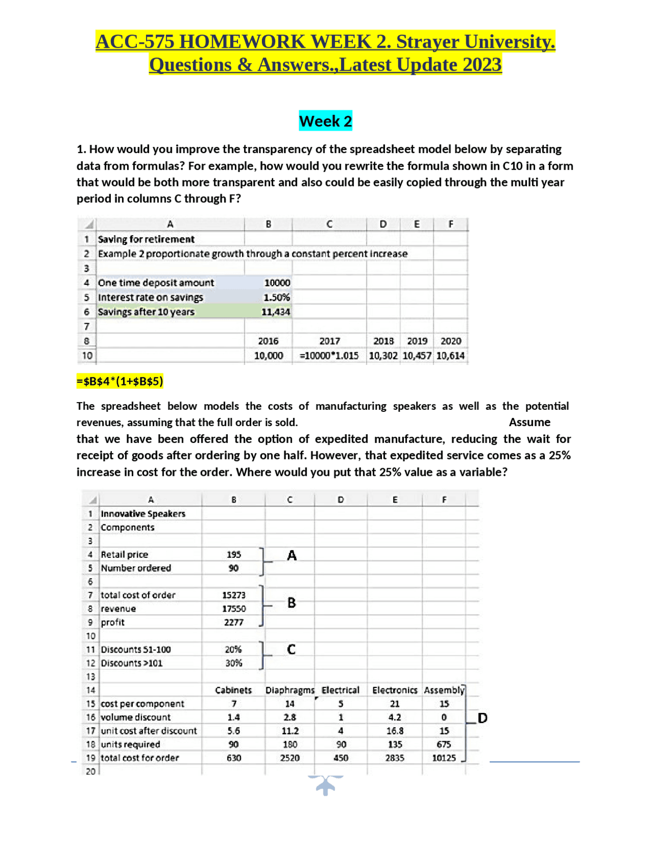 ACC-575 Homework Week 2 | Exams Nursing | Docsity