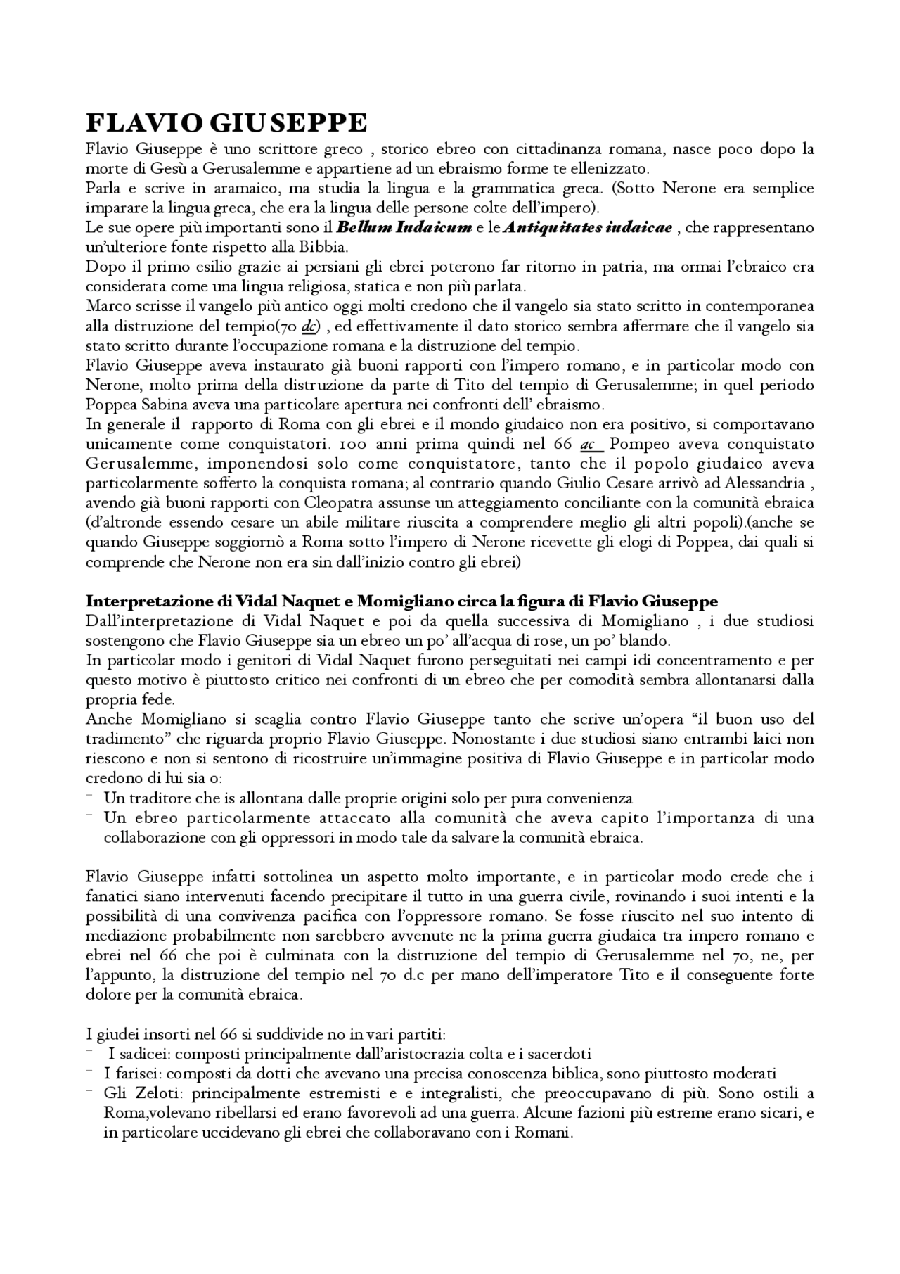 Flavio Giuseppe e la sua figura storica | Appunti di Greco | Docsity