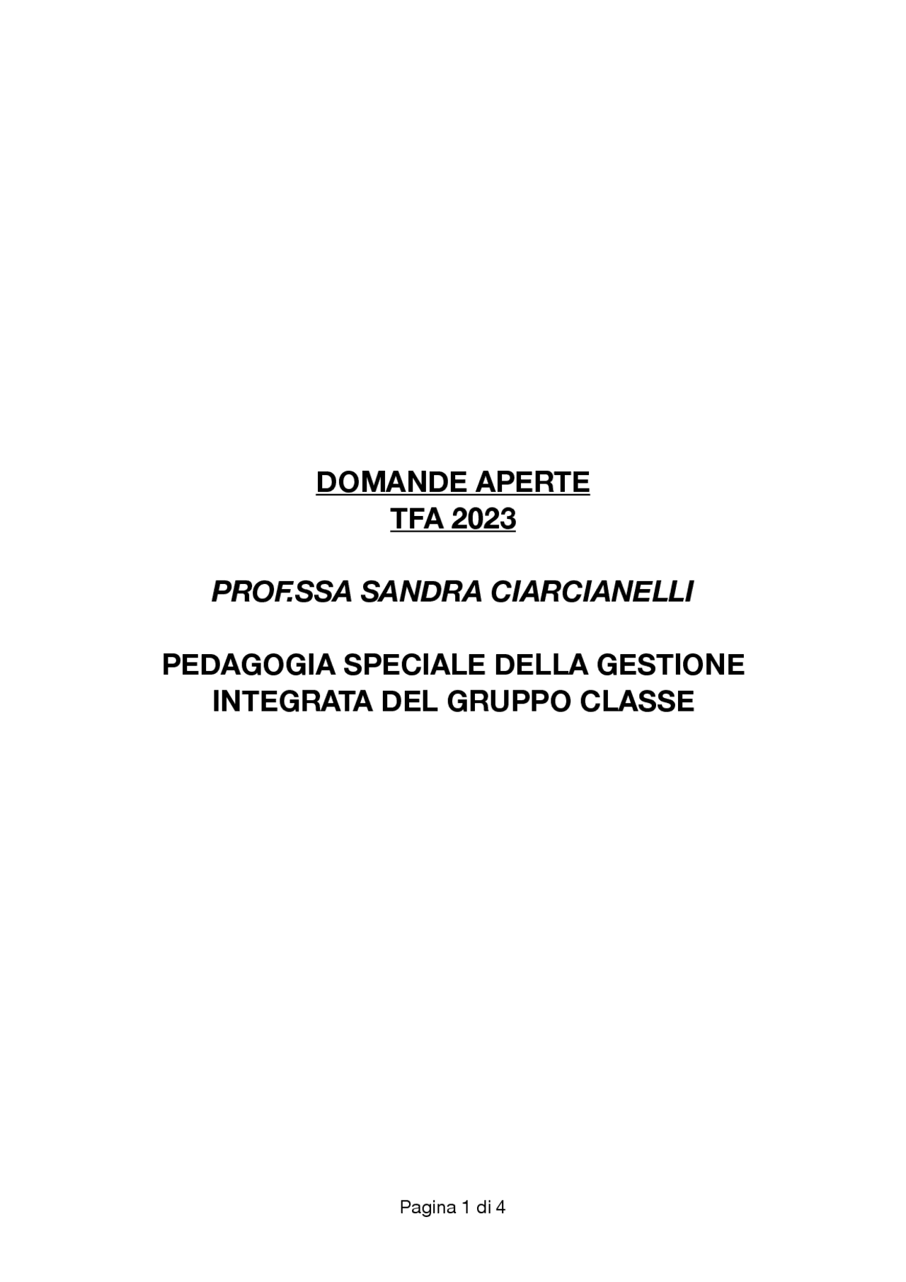 Pedagogia Speciale Della Gestione Integrata Del Gruppo Classe Prove D