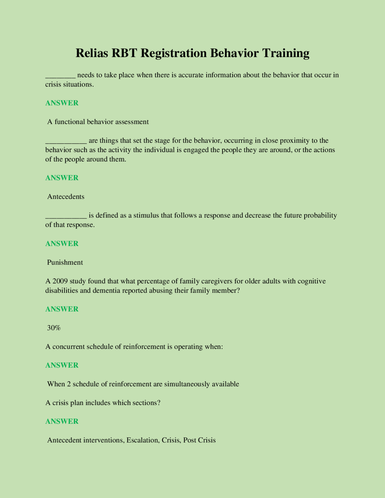 Relias RBT Registration Behavior Training (Latest 2023/2024) Verified ...