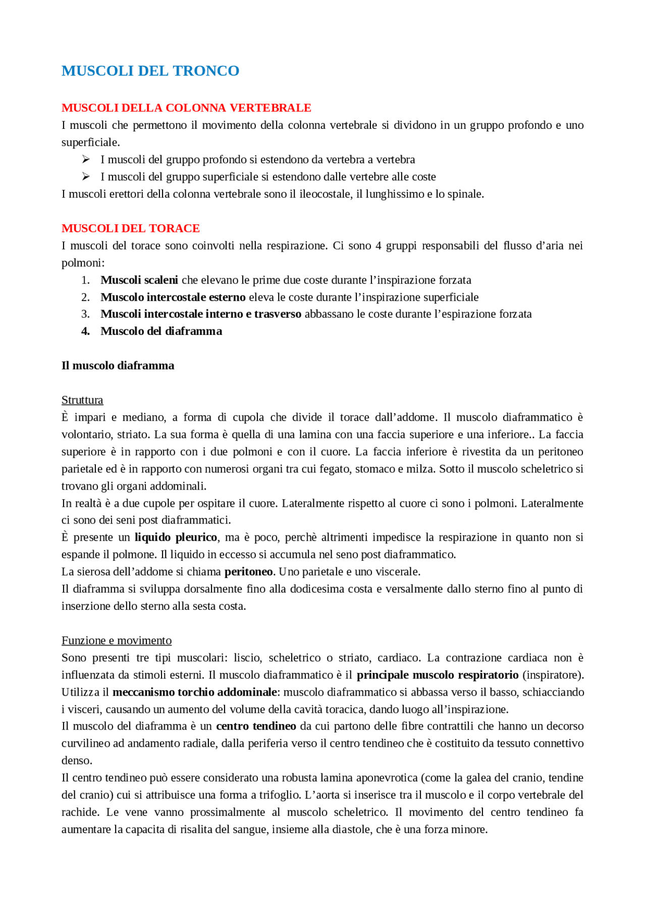 Muscoli Del Tronco Anatomia Sbobinature Di Anatomia Docsity