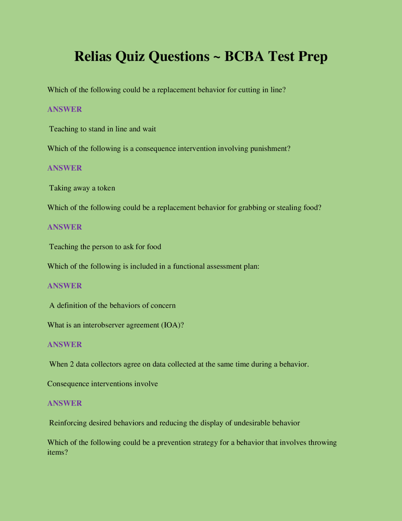 Relias Quiz Questions ~ BCBA Test Prep (Latest 2023/2024) Verified ...