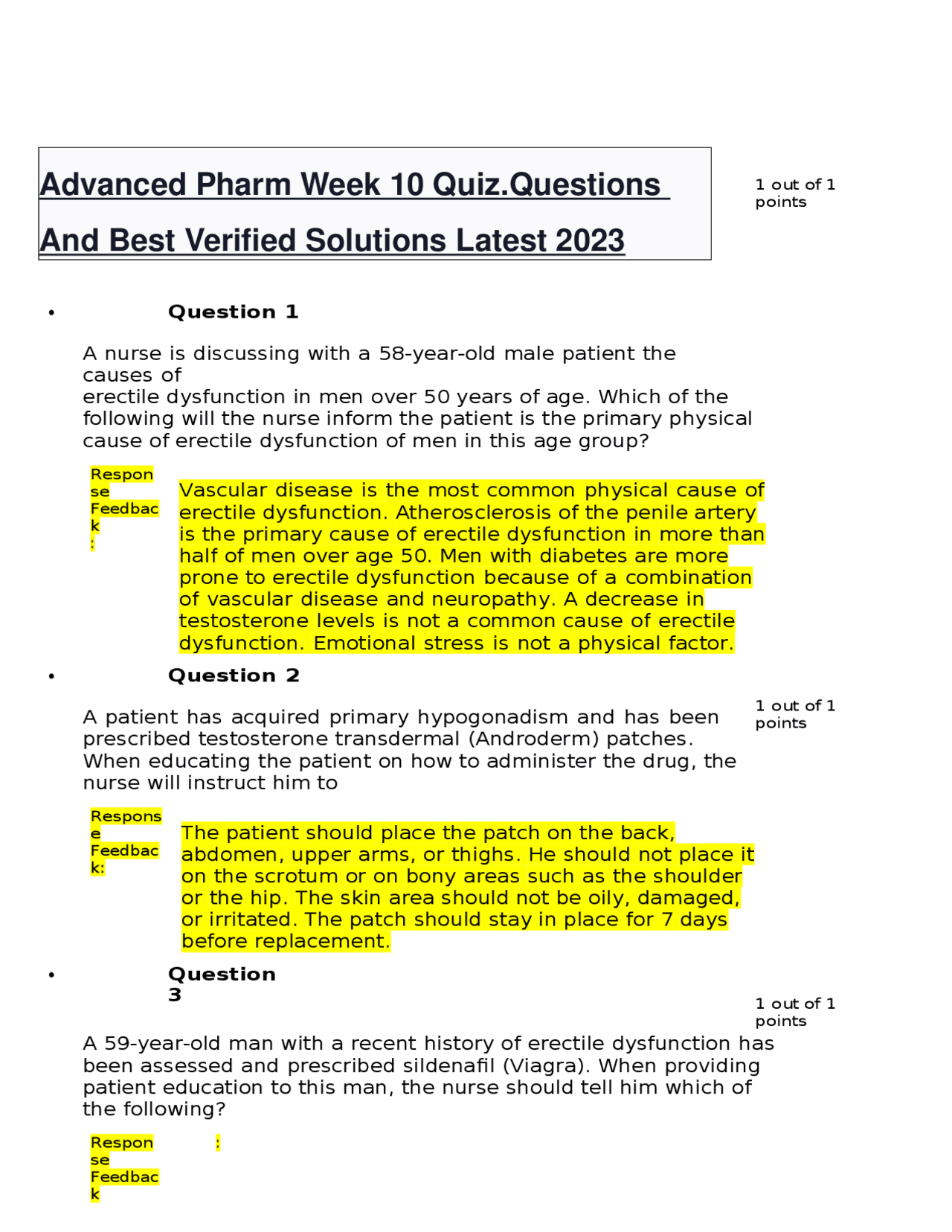 Advanced Pharm Week 10 Quiz.Questions And Best Verified Solutions ...