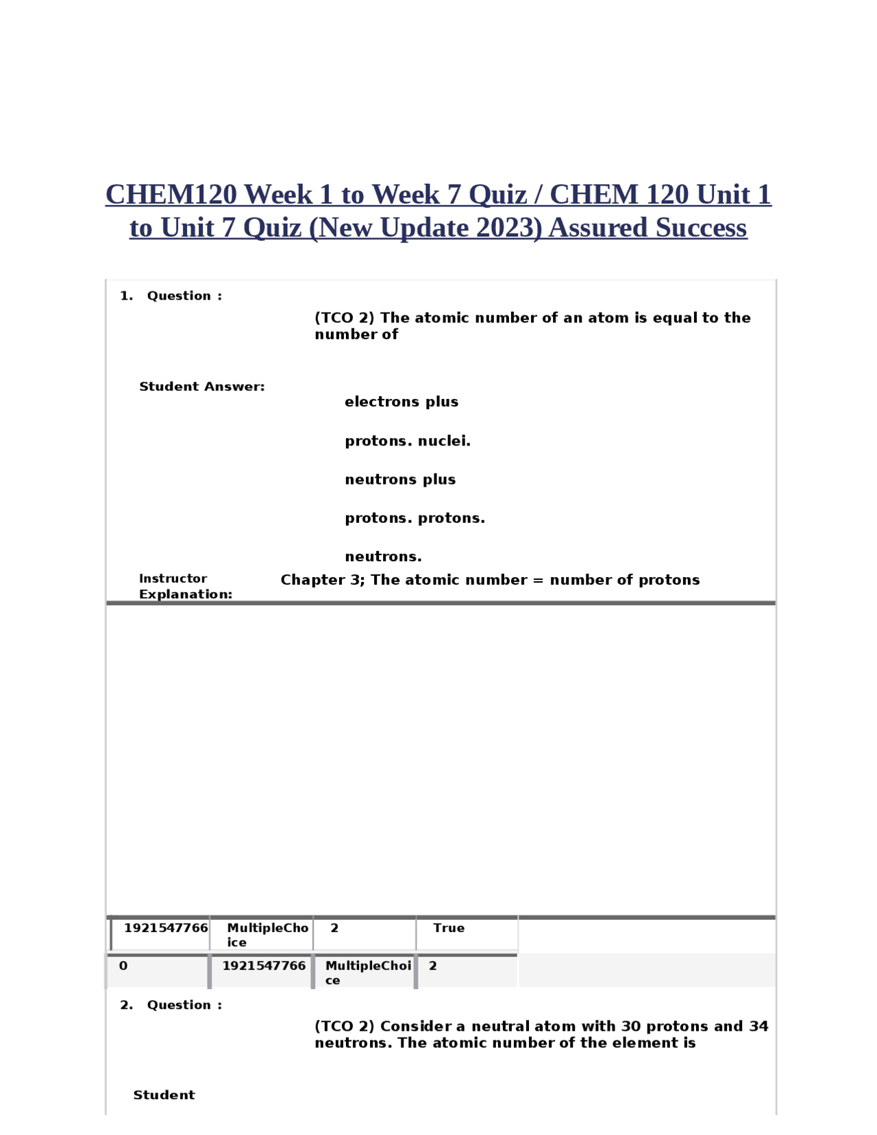 CHEM120 Week 1 to Week 7 Quiz / CHEM 120 Unit 1 to Unit 7 Quiz (New ...