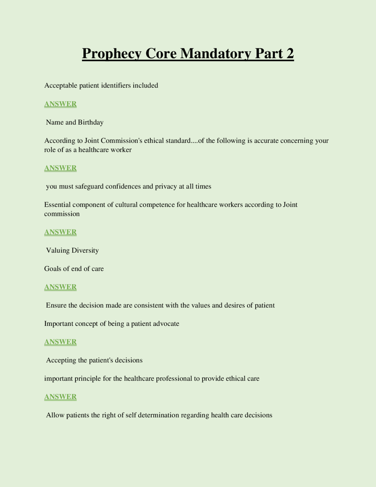 Prophecy Core Mandatory Part 2 Latest 20232024 Verified Answers By