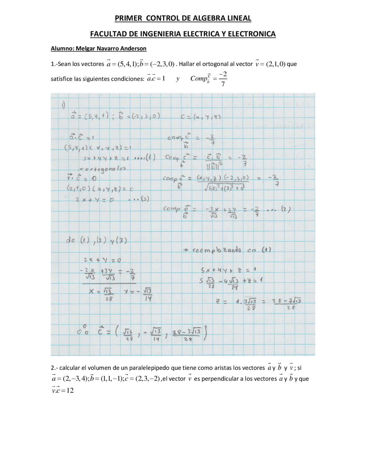 Primera Practica Calificada Exámenes De Álgebra Lineal Docsity