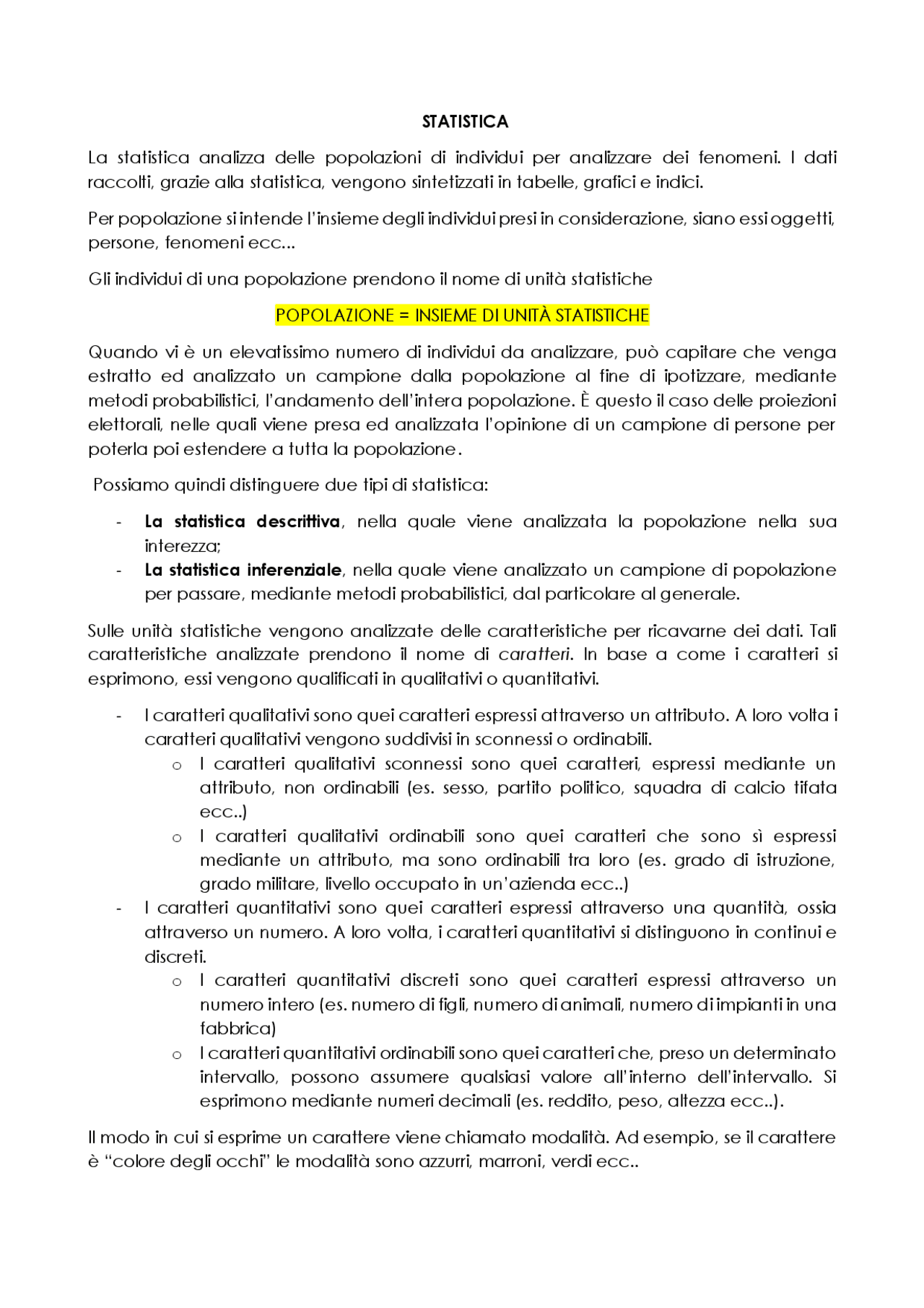 Riassunto Di Statistica Appunti Di Statistica Docsity