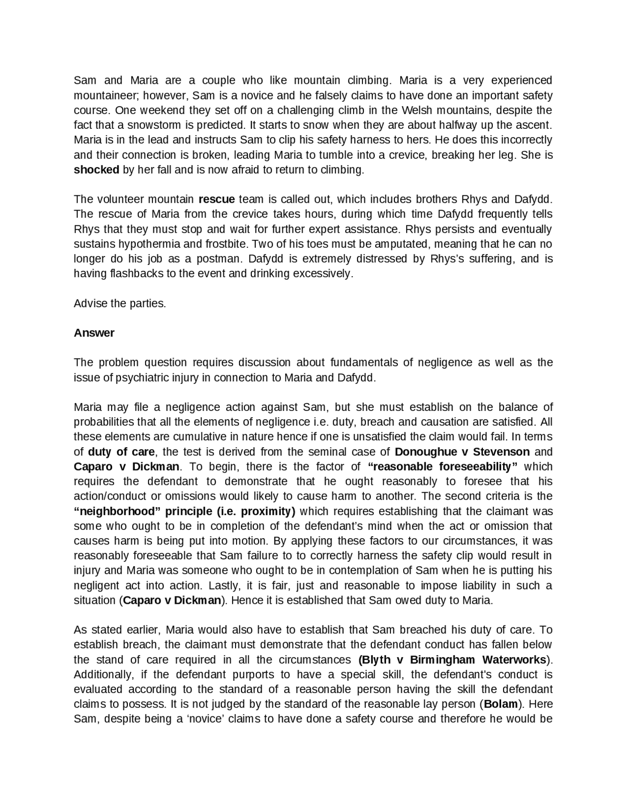 University of London, Tort Law, 2021- A (model/distinction answer ...