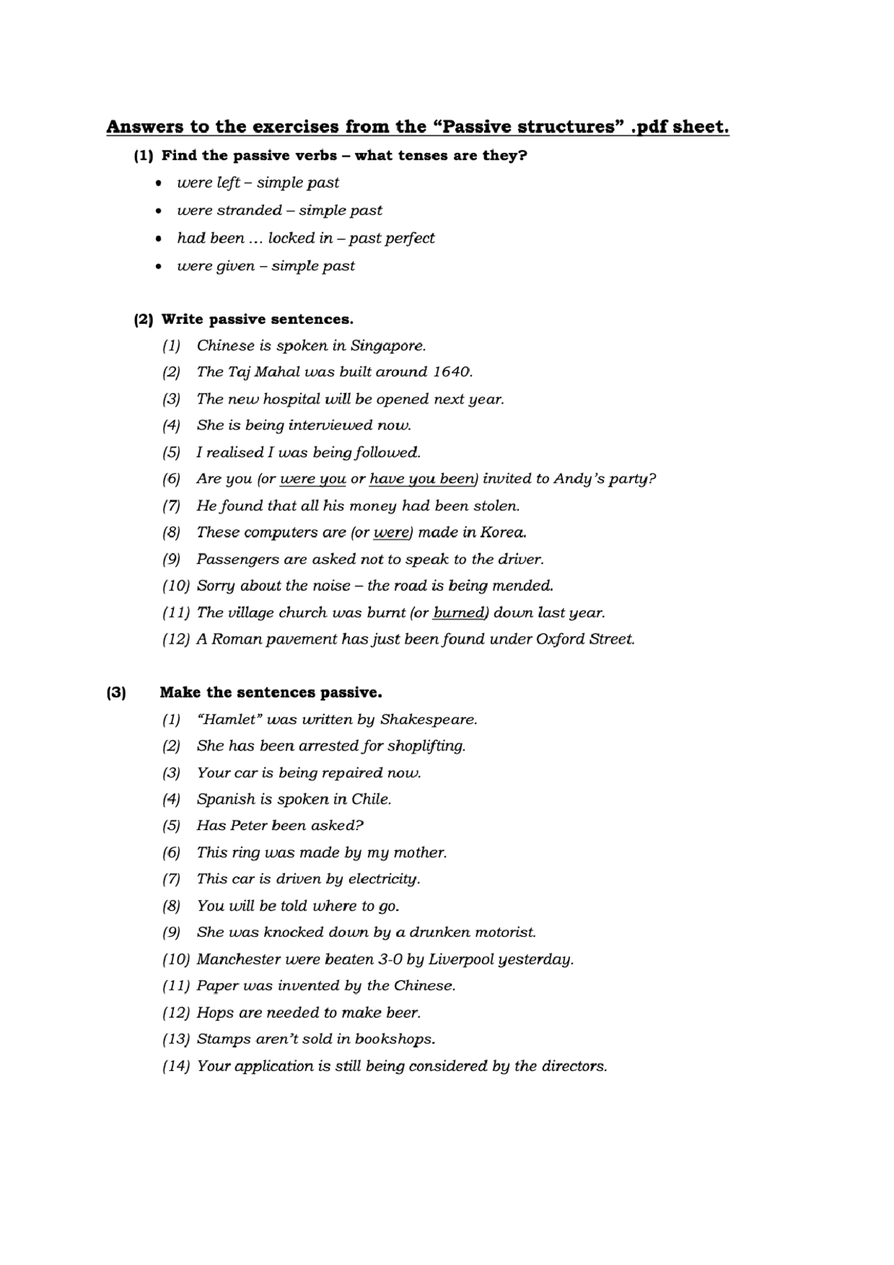 Use of Passive Voice in Mixed Tenses | Ejercicios de Inglés | Docsity