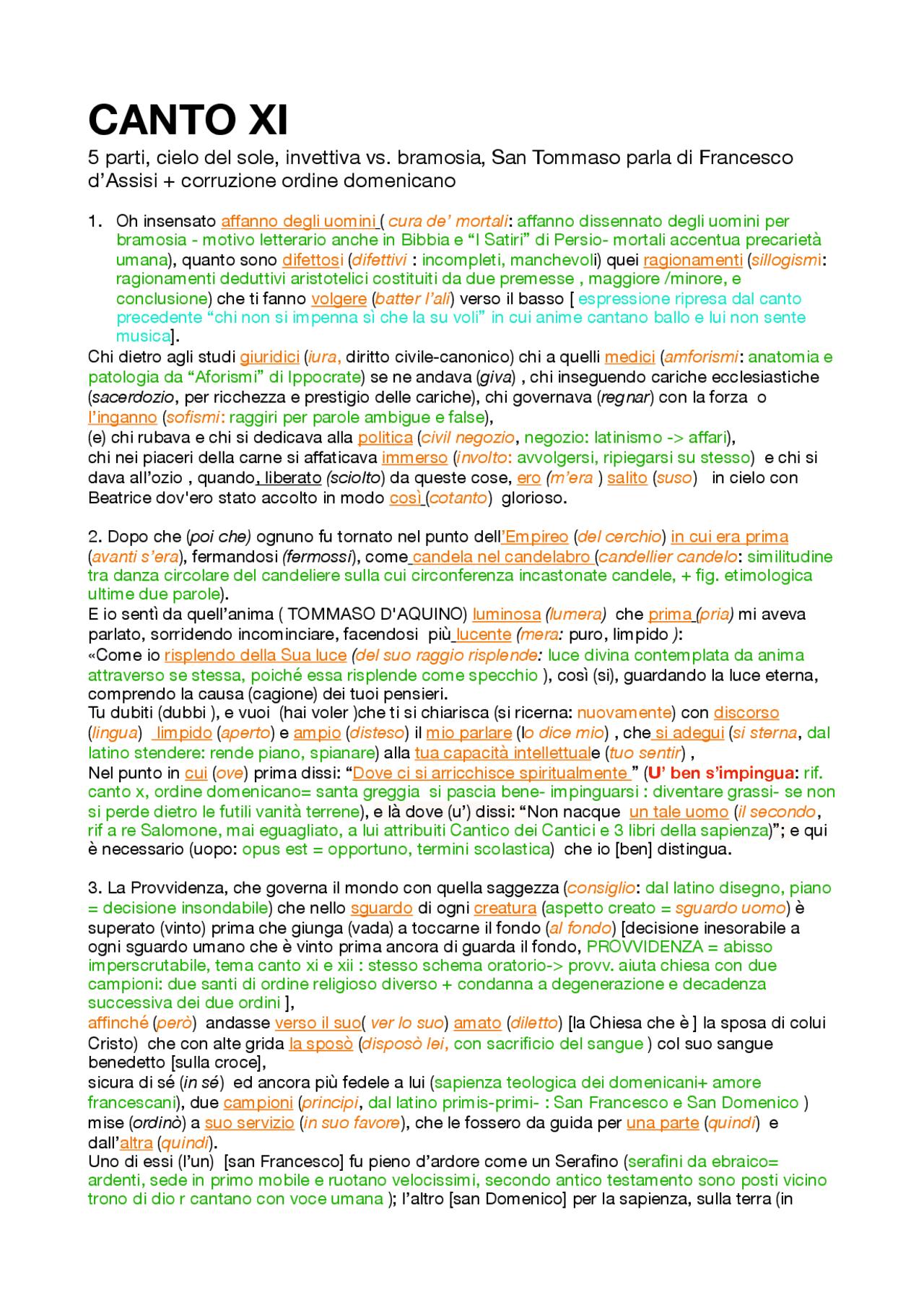 Parafrasi Del Xi Canto Del Paradiso Con Note Integrate Schemi E