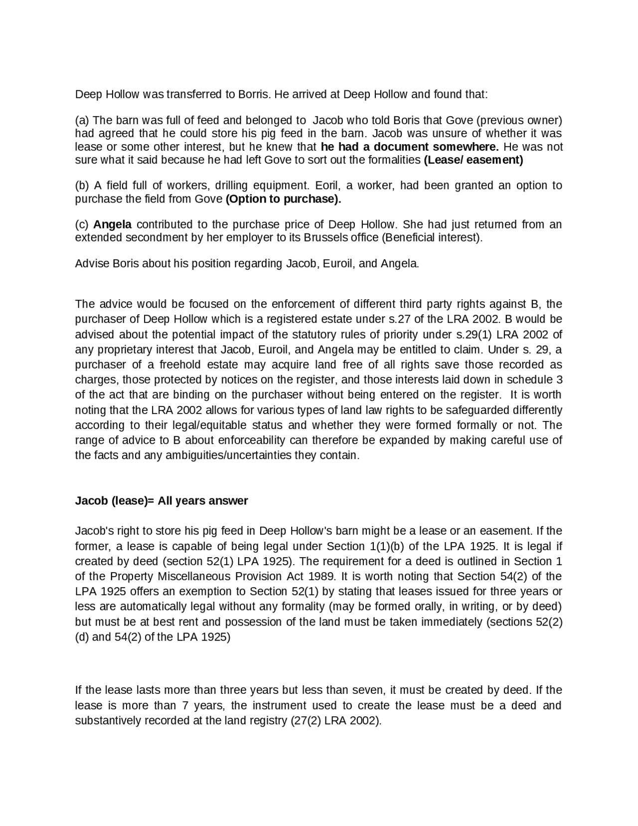 University of London, Property Law, 2019- A (model/distinction answer ...